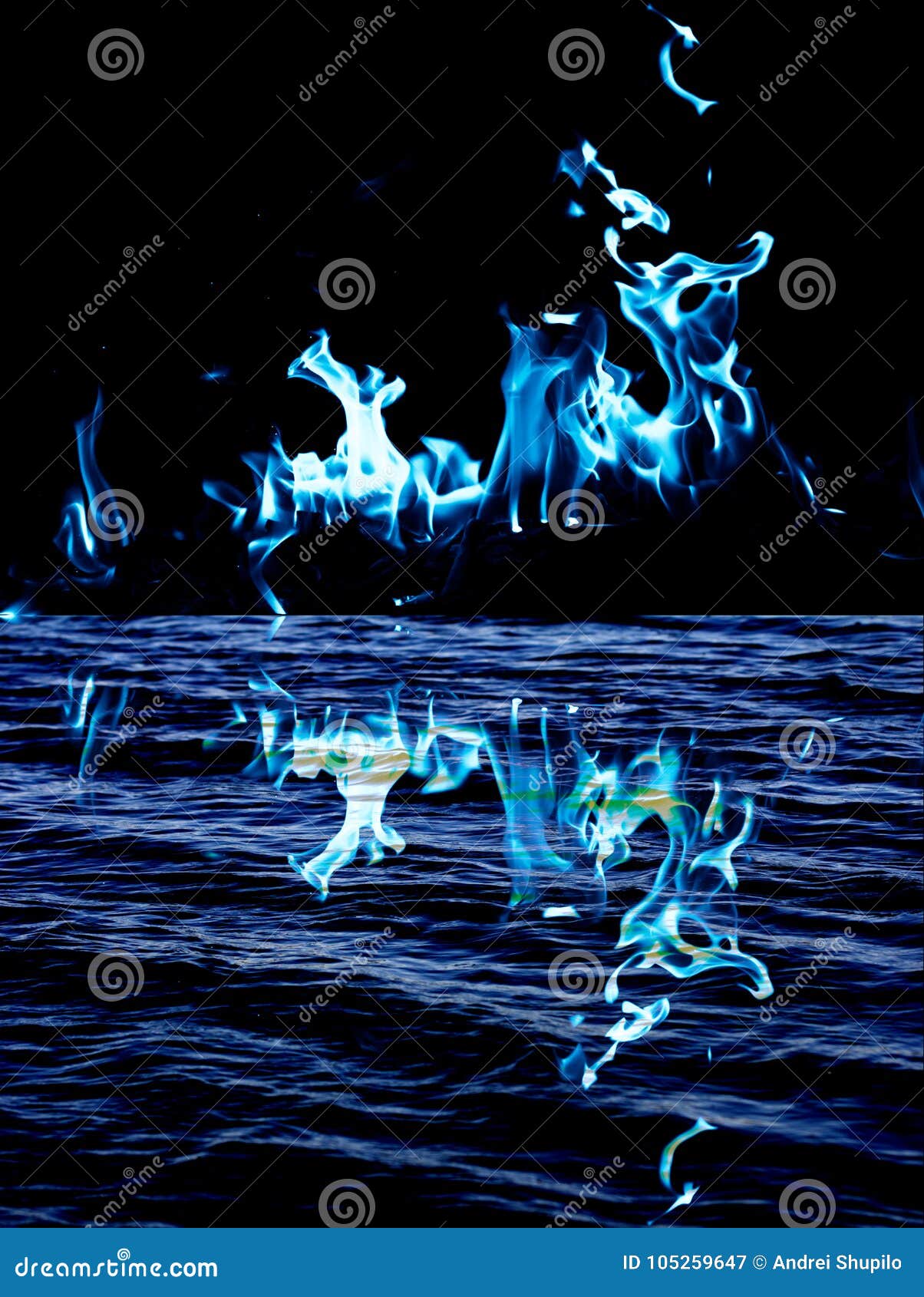 Blue Flame Fire on Black Background Stock Image - Image of flammable ...