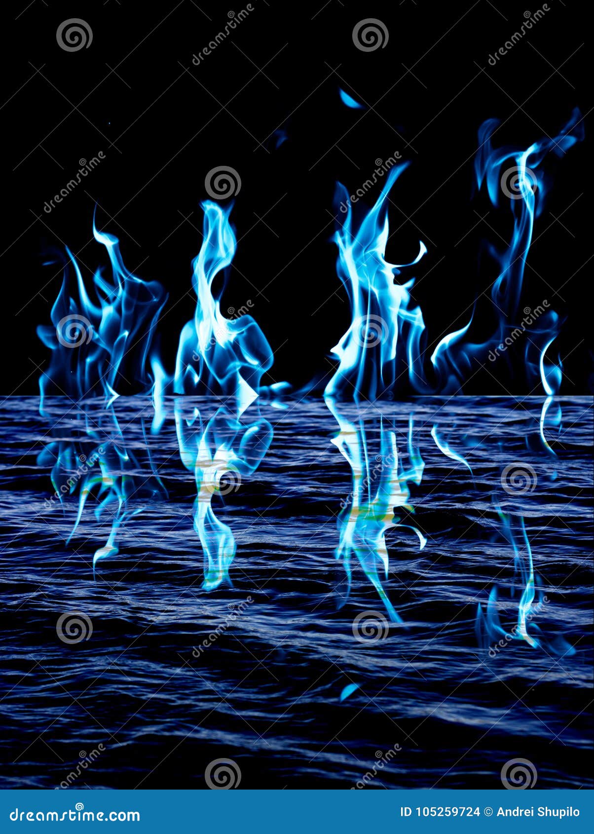 Blue Flame Fire on Black Background Stock Photo - Image of concepts ...