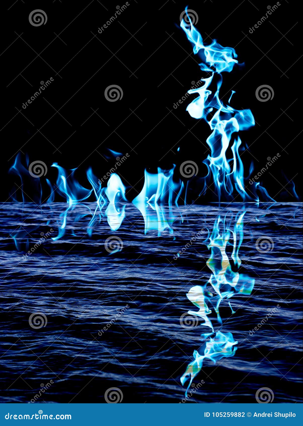 Blue Flame Fire on Black Background Stock Photo - Image of fire, power ...