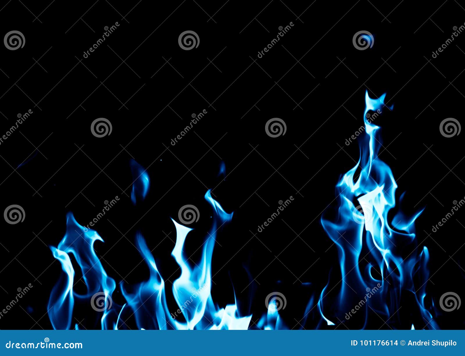 Blue Flame Fire on Black Background Stock Photo - Image of background ...