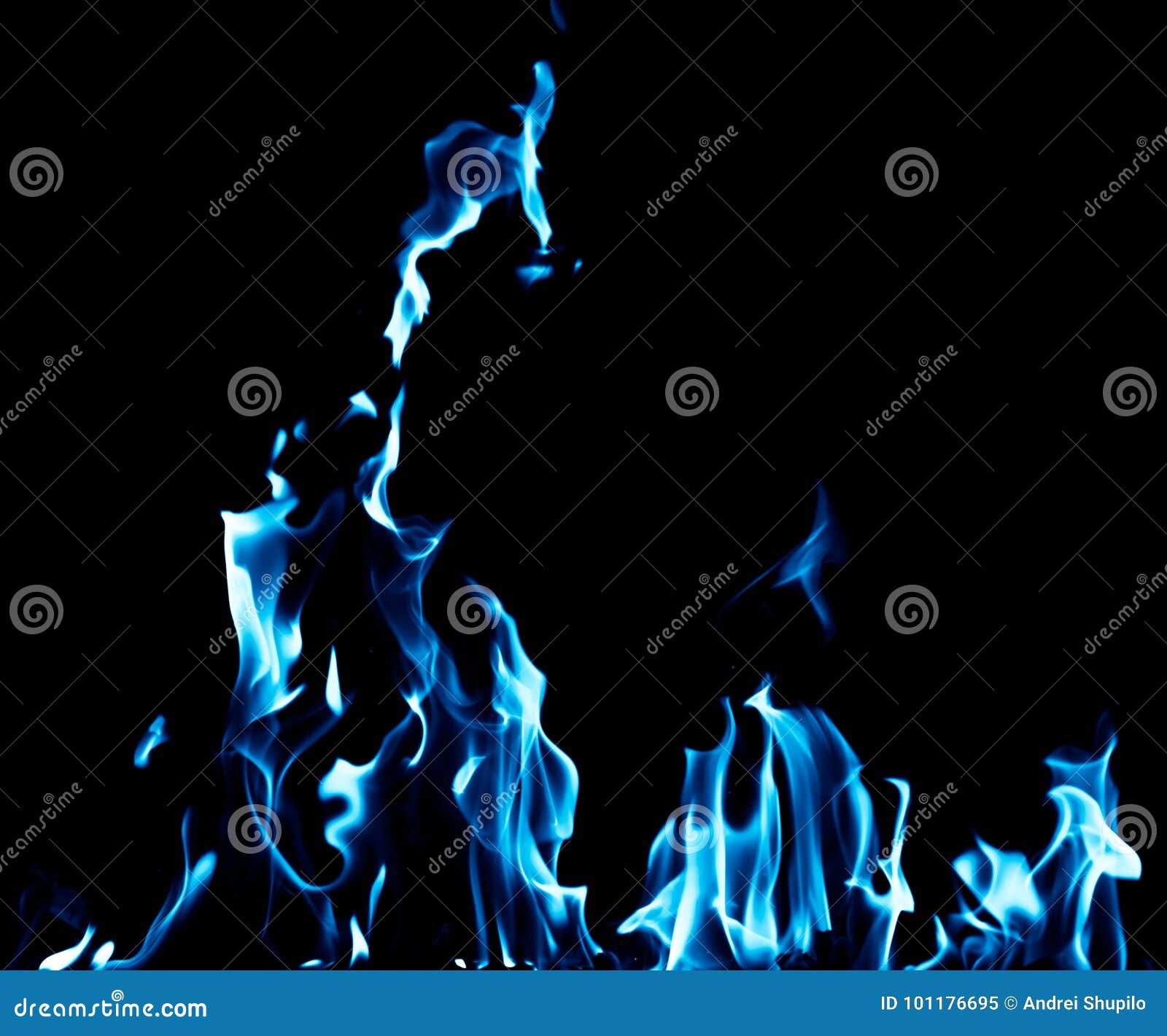 Blue Flame Fire on Black Background Stock Image - Image of closeup ...
