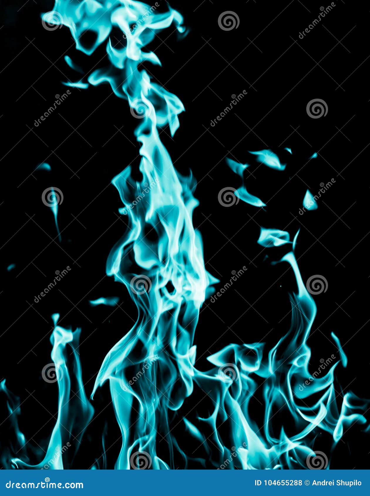 Blue Flame Fire on Black Background Stock Photo - Image of bright ...