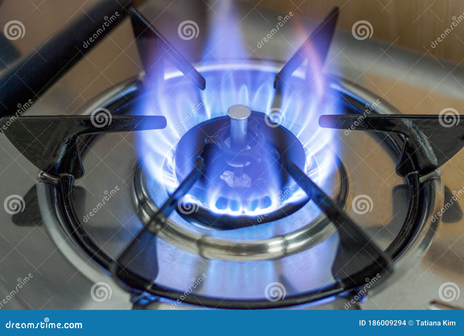 Blue Flame on a Gas Whip, Close-up, of the Side View Stock Photo ...