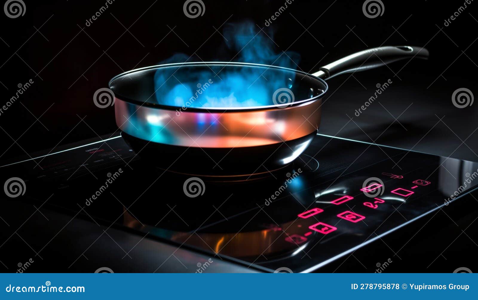 Blue Flame Glows on Stove Top Burner, Heating Cooking Pan Generated by ...