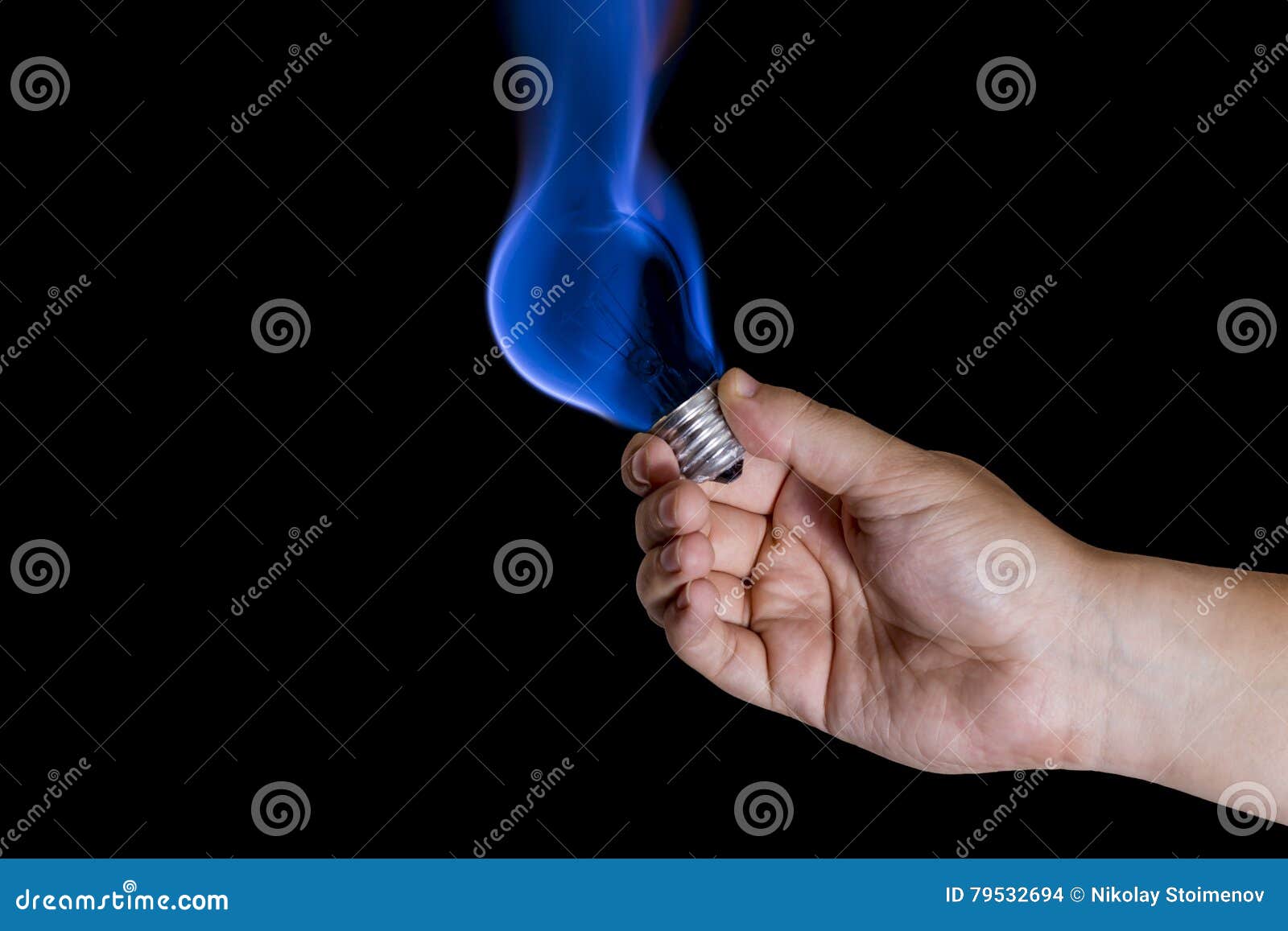 Blue flame lightbulb stock photo. Image of blue, shine - 79532694
