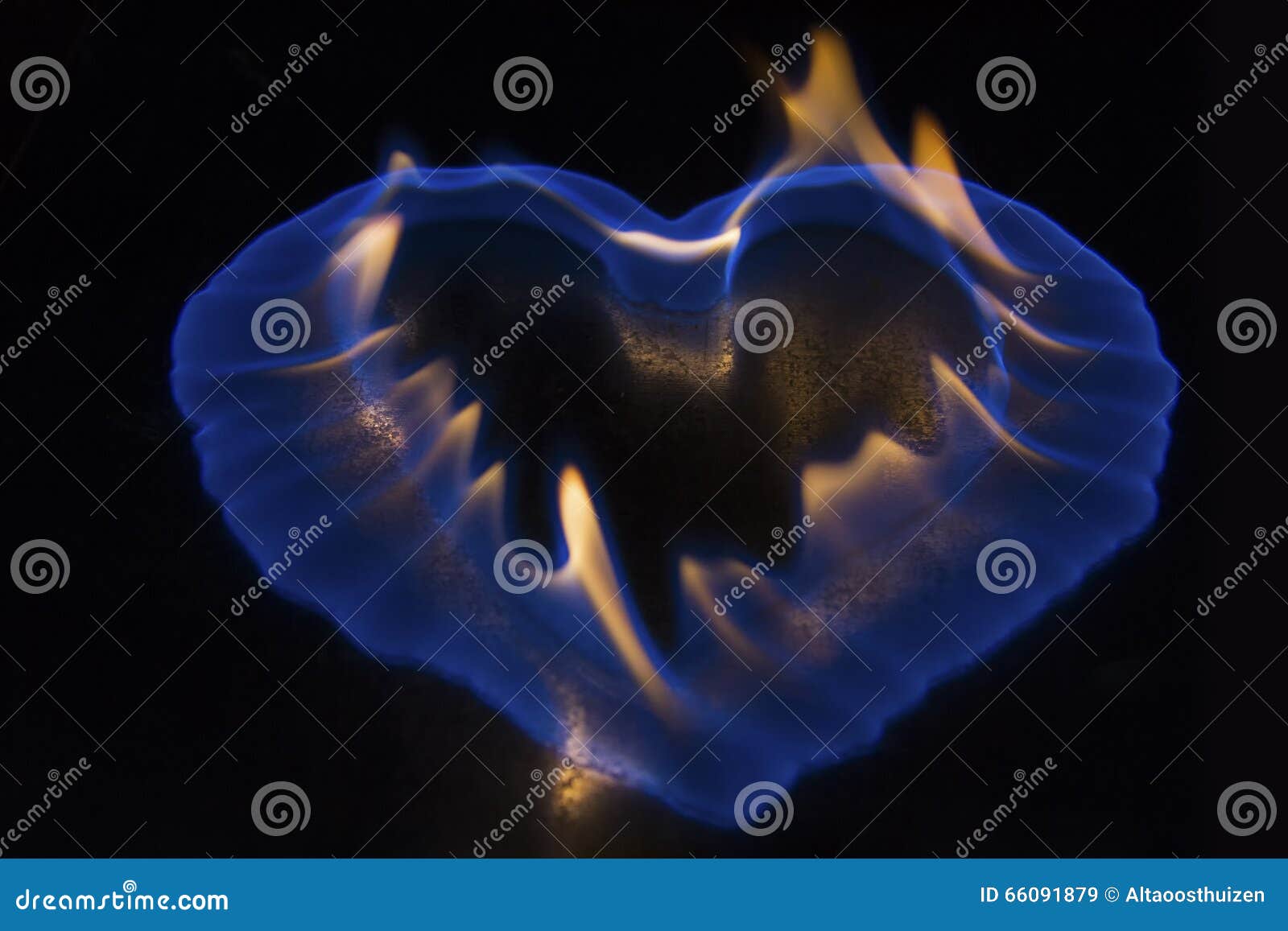 Blue Flame in the Shape of Heart Burning on Shiny Surface Stock Image ...