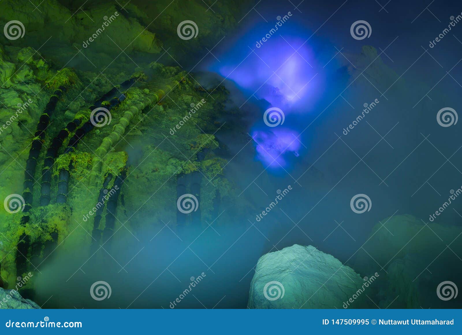 Blue Flame in Sulfur Mining at Night, Kawah Ijen Volcano, East Java ...