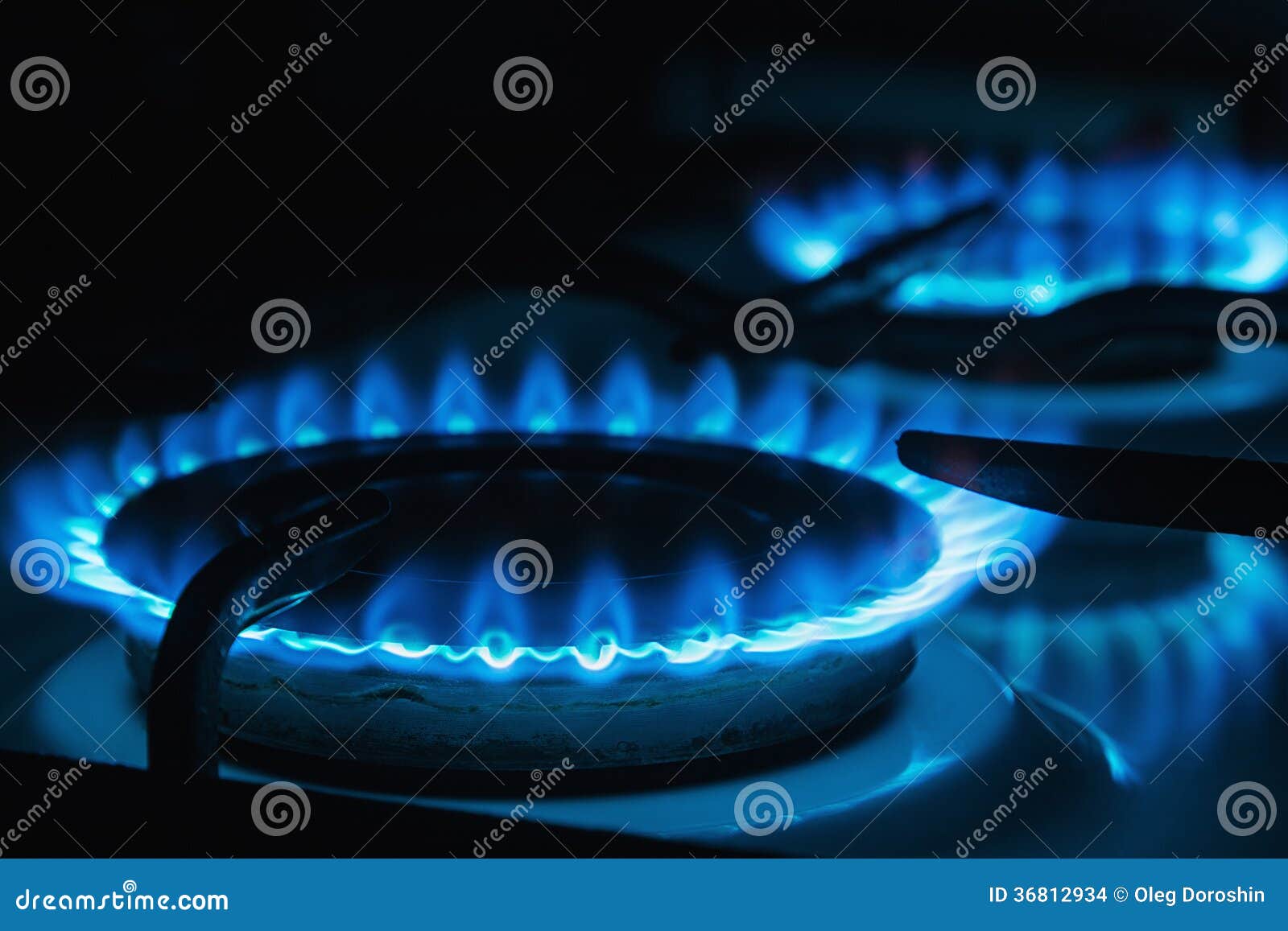 Blue flames of gas burning stock photo. Image of fire - 36812934