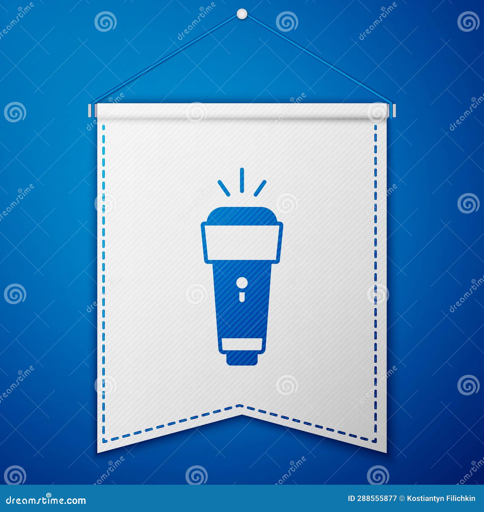 Blue Flashlight Icon Isolated on Blue Background. White Pennant ...