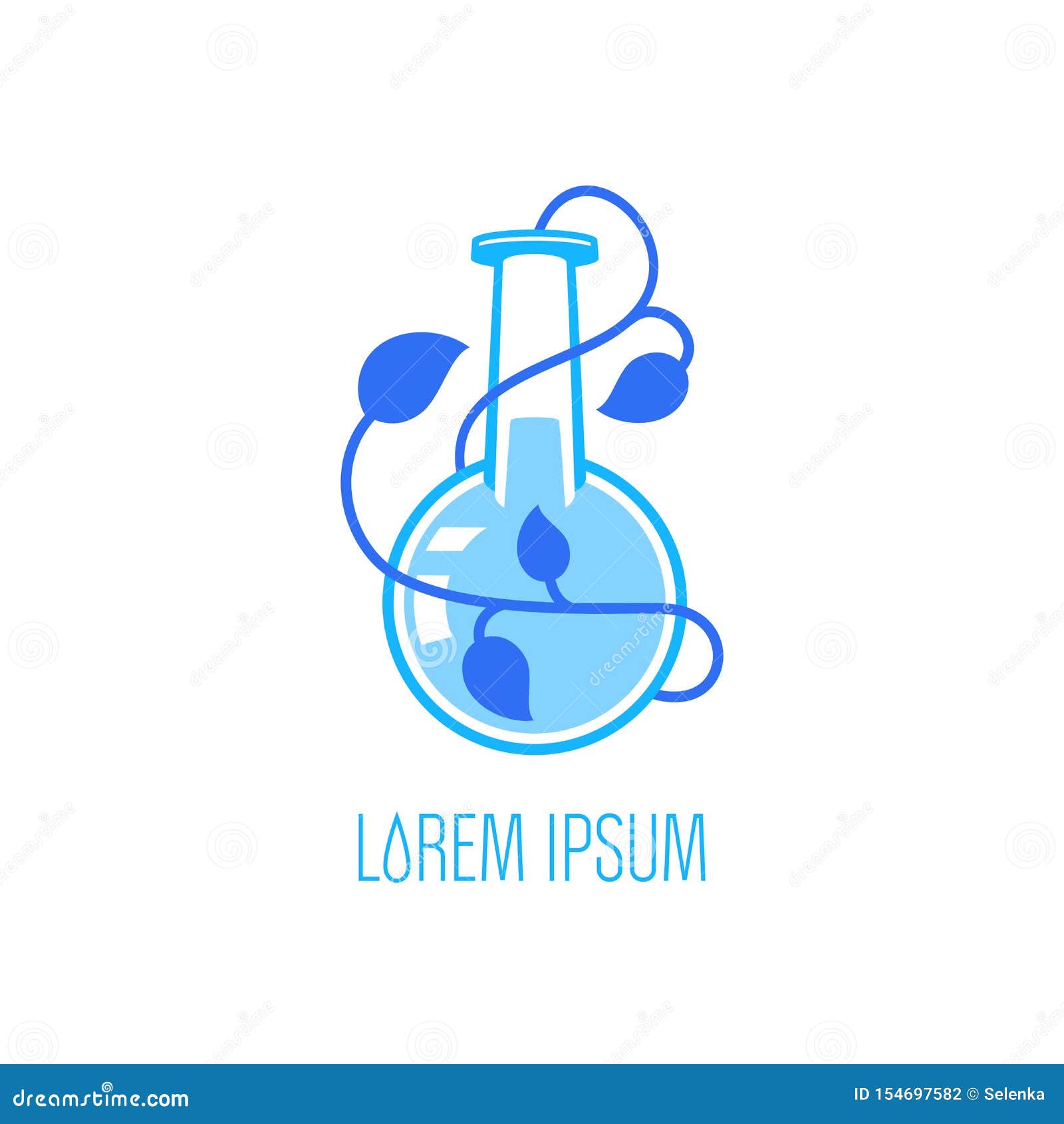 Blue Flask with Plant Vecor Logo, Laboratory Biotechnology Concept ...