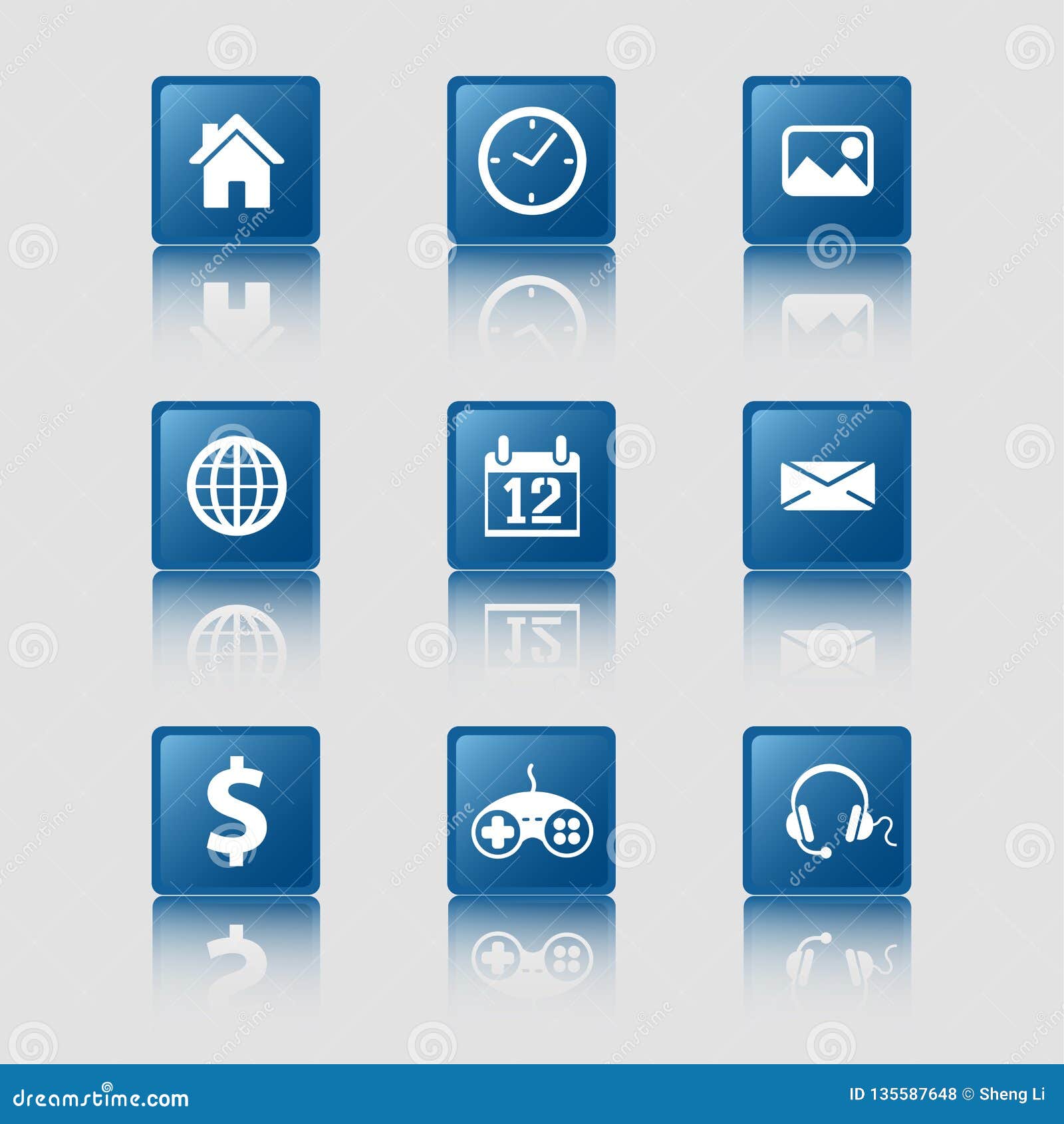 Blue Flat Design Icons, Common Applications, Collection Stock Vector ...