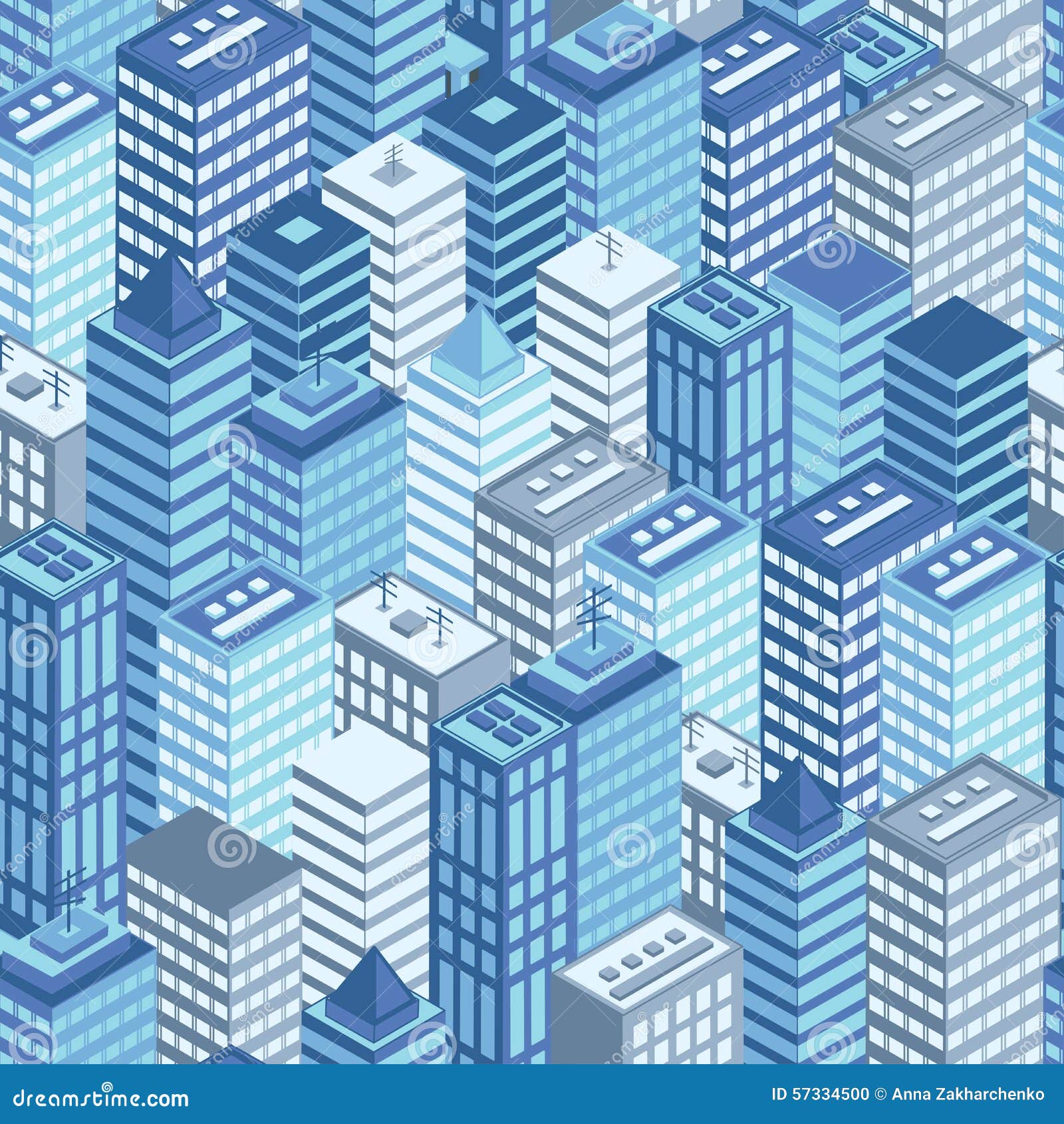 Blue Flat Isometric City Seamless Pattern Stock Vector - Illustration ...