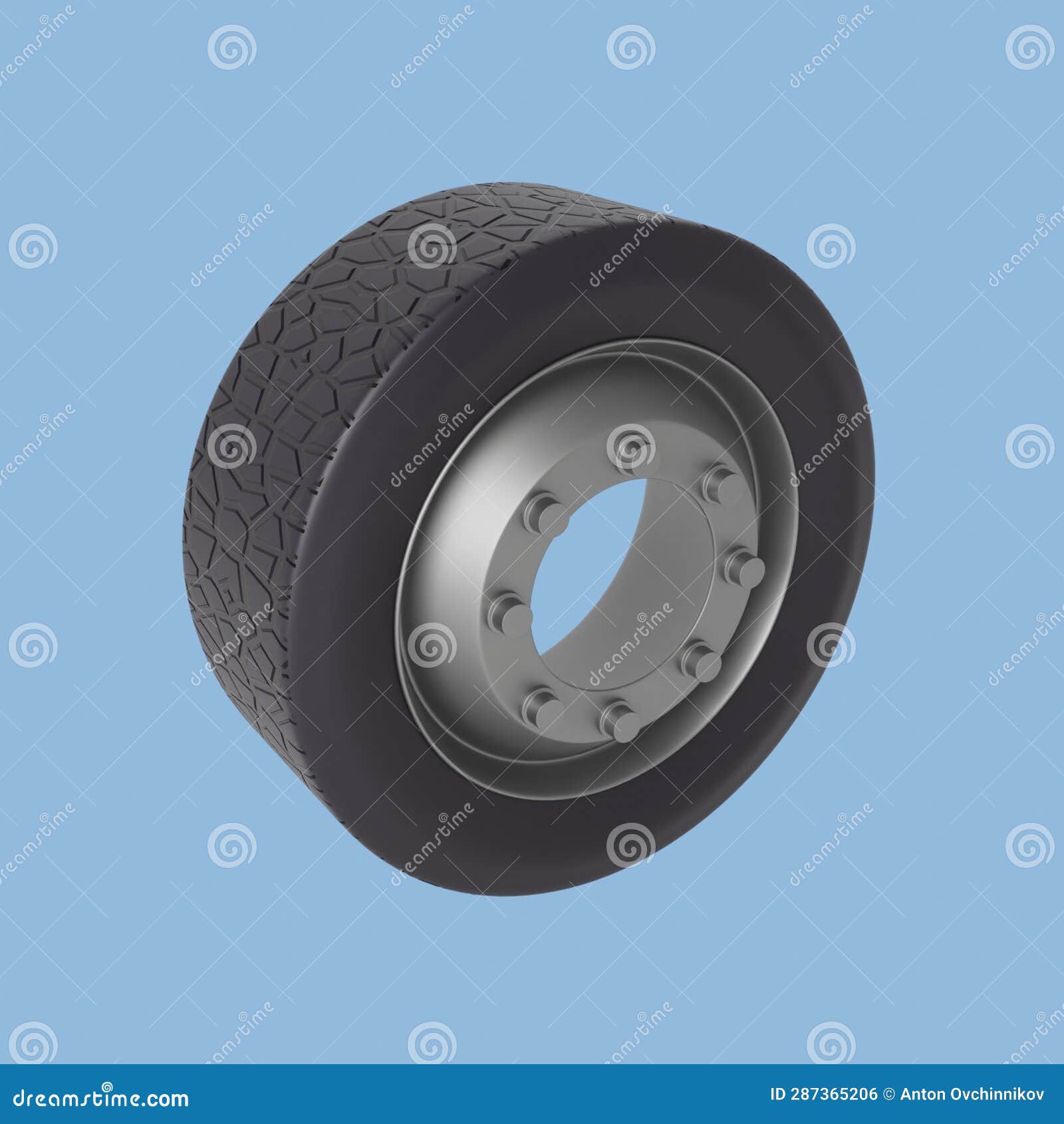 Blue Flat Lay Scene Car Wheel 3d Rendering Stock Illustration ...