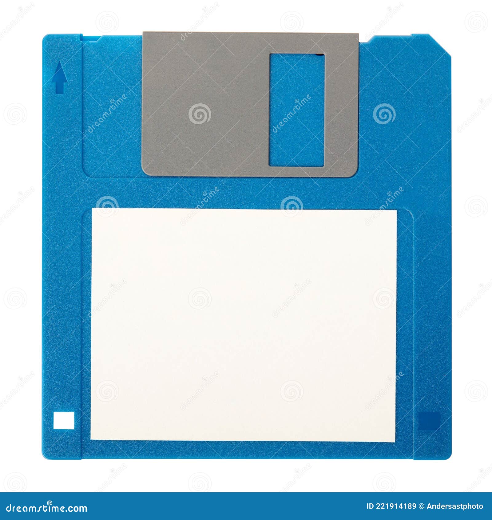 A Blue Floppy Disk With A White Sticky Label With A Bunch Of Other ...