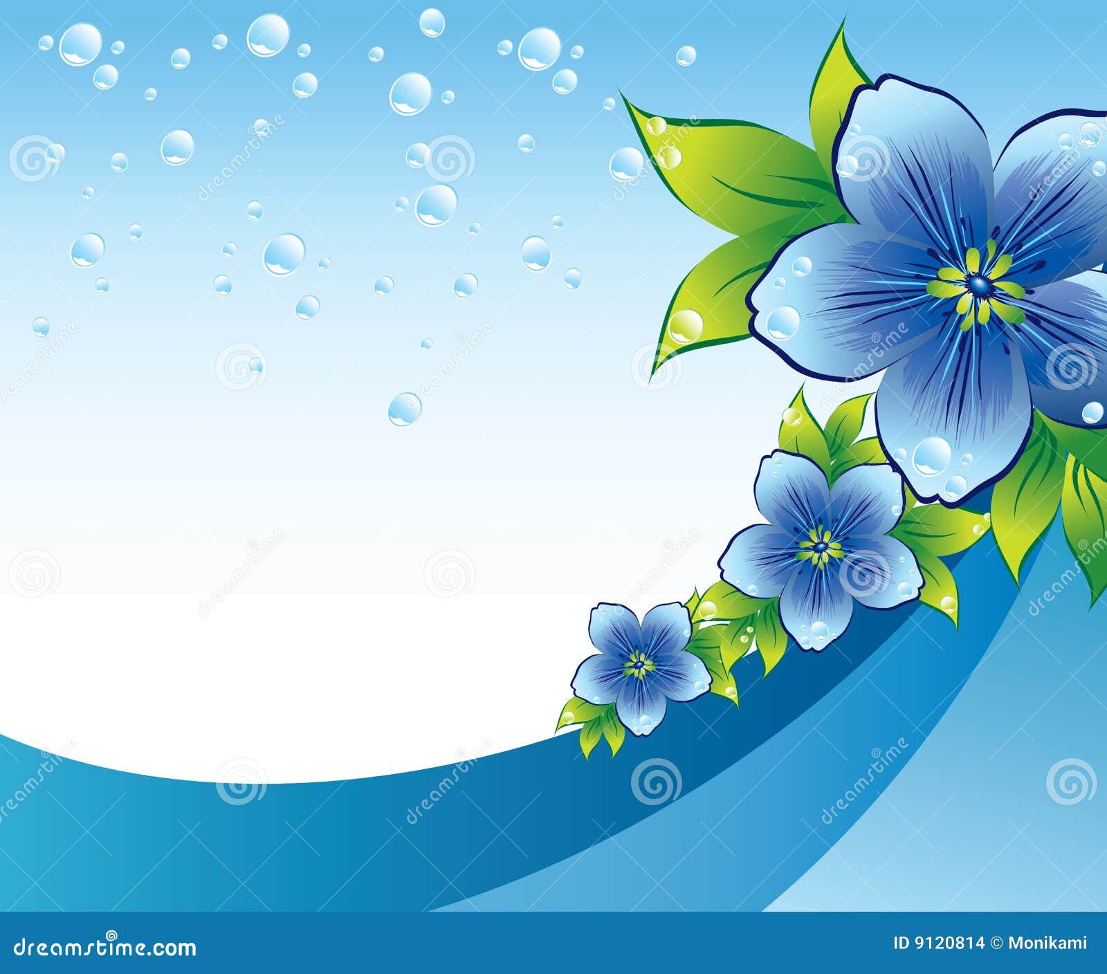 Blue Floral Background with Dew-drop Stock Vector - Illustration of ...