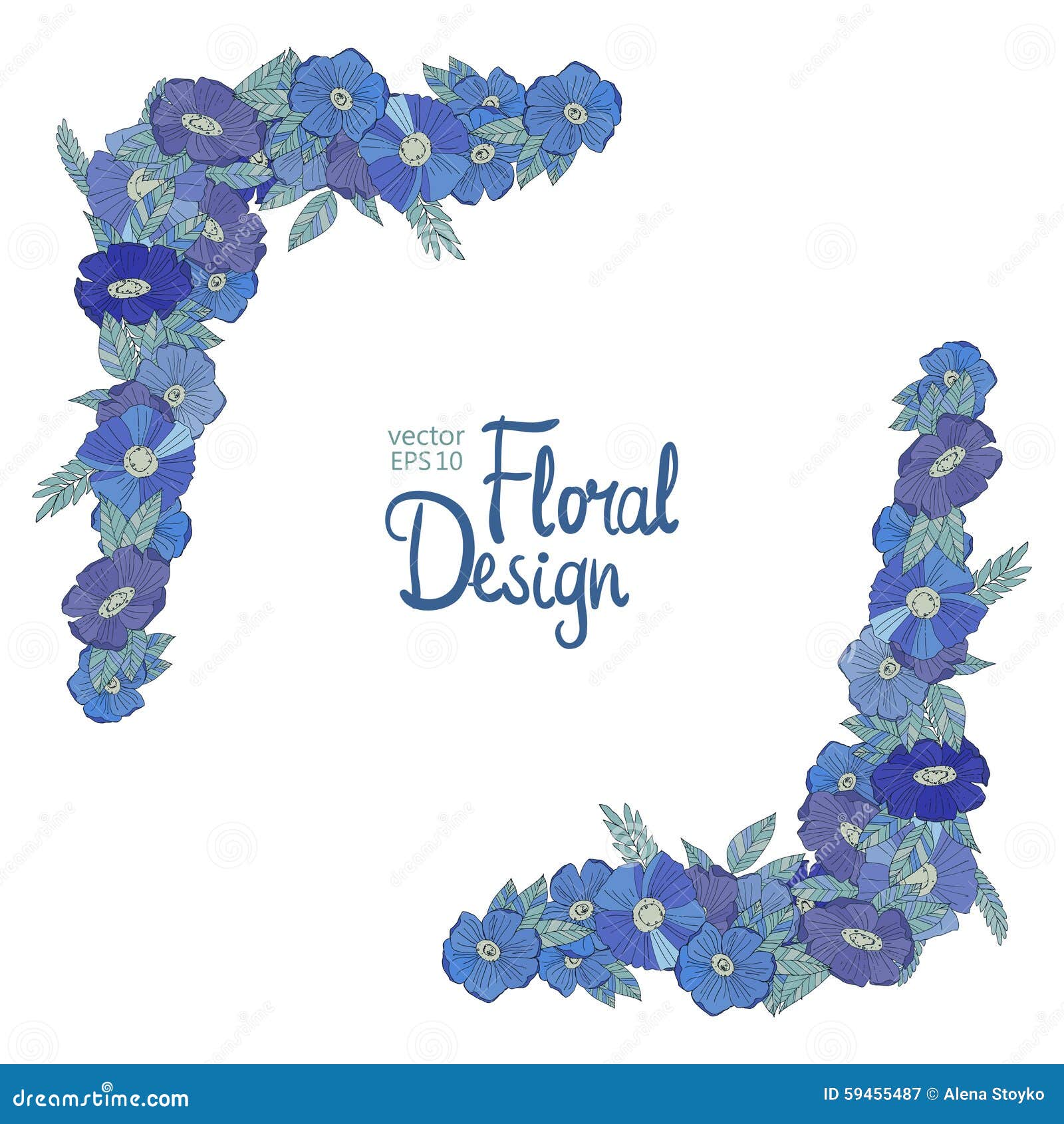 Blue Floral Border Made with Wildflowers Stock Vector - Illustration of ...