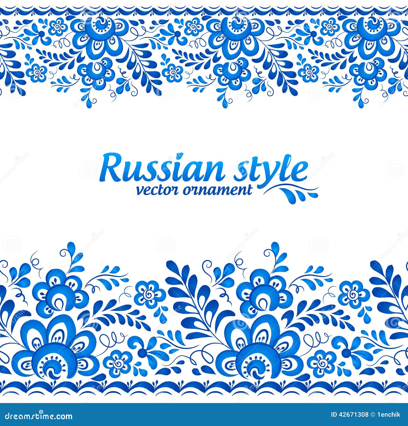 Blue Floral Borders in Russian Gzhel Style Stock Vector - Illustration ...
