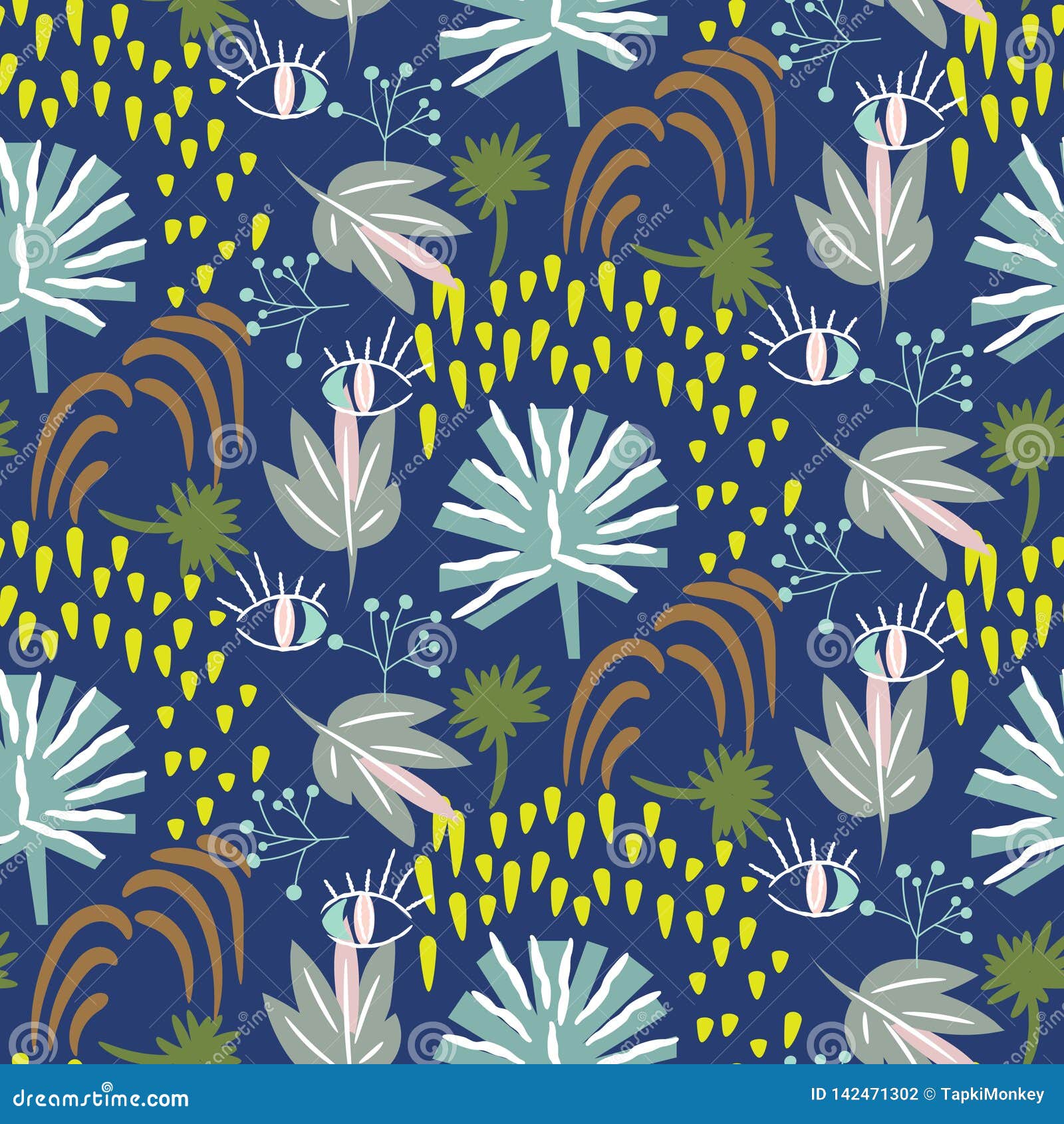 Blue Floral Botany Pattern Seamless Vector Texture. Stock Vector ...