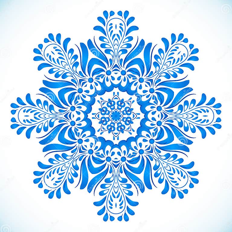 Blue Floral Circle Pattern in Gzhel Style Stock Vector - Illustration ...