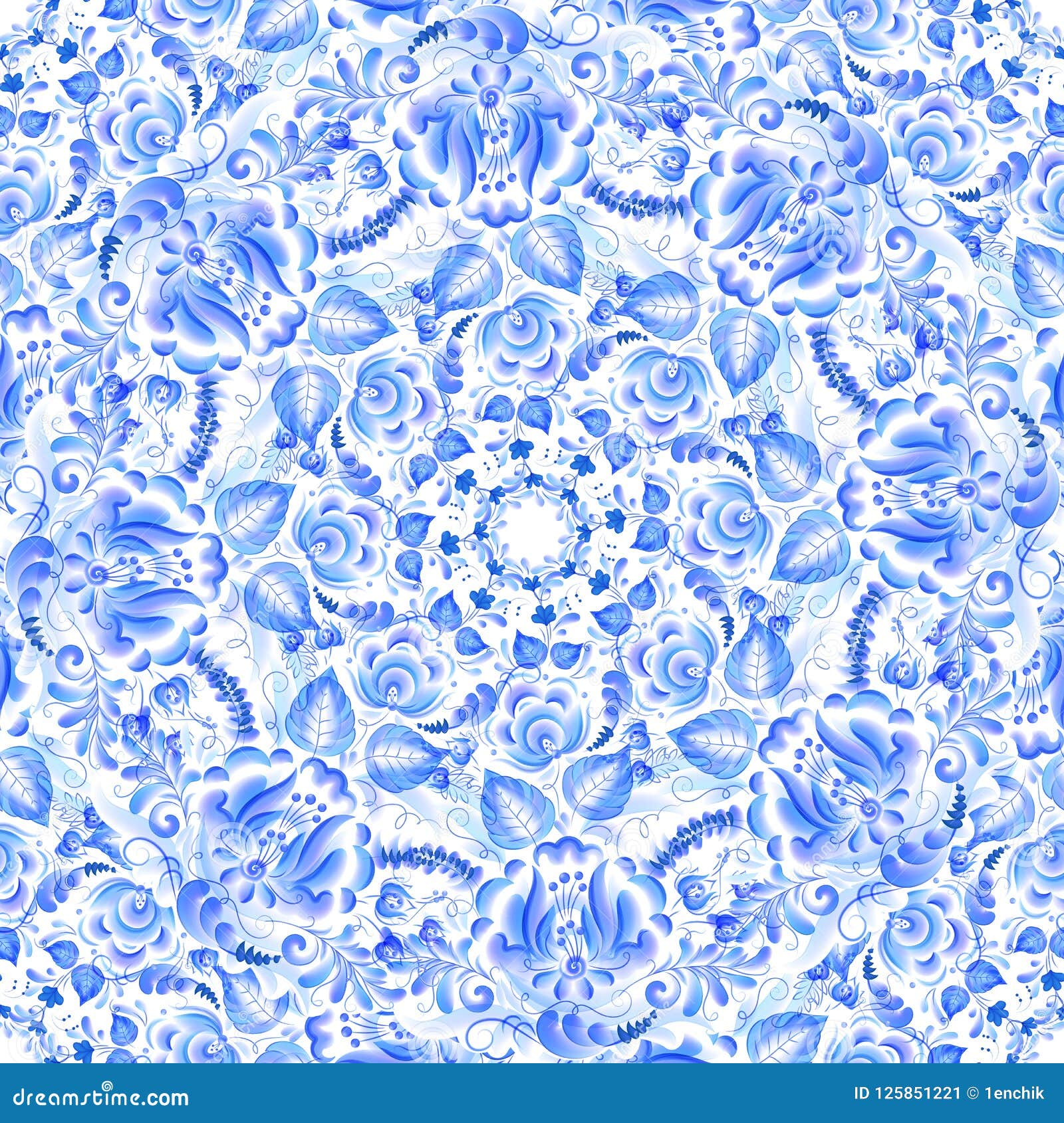 Blue Floral Circles Vector Seamless Pattern Tile Stock Vector ...