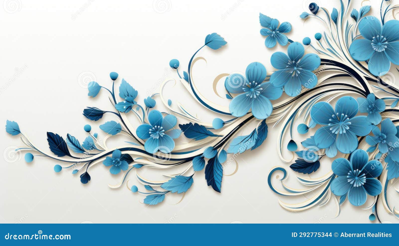 A Blue Floral Design on a White Background Stock Illustration ...