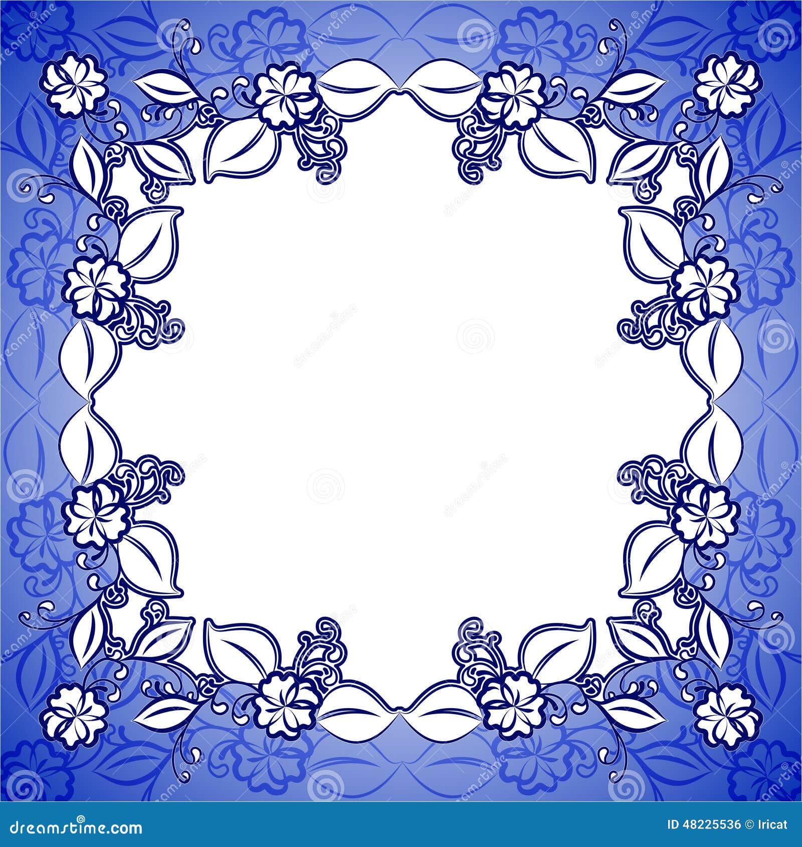 Blue floral frame stock vector. Illustration of painting - 48225536