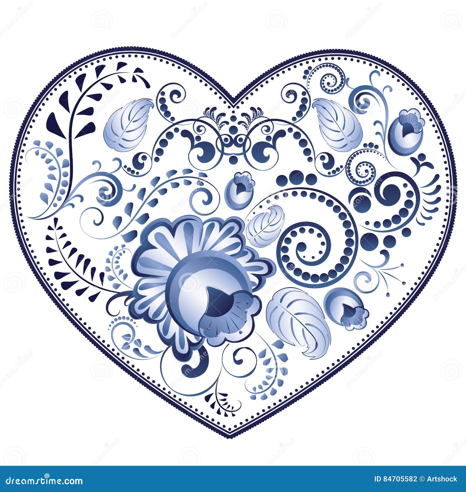 Blue Floral Heart stock vector. Illustration of vector - 84705582