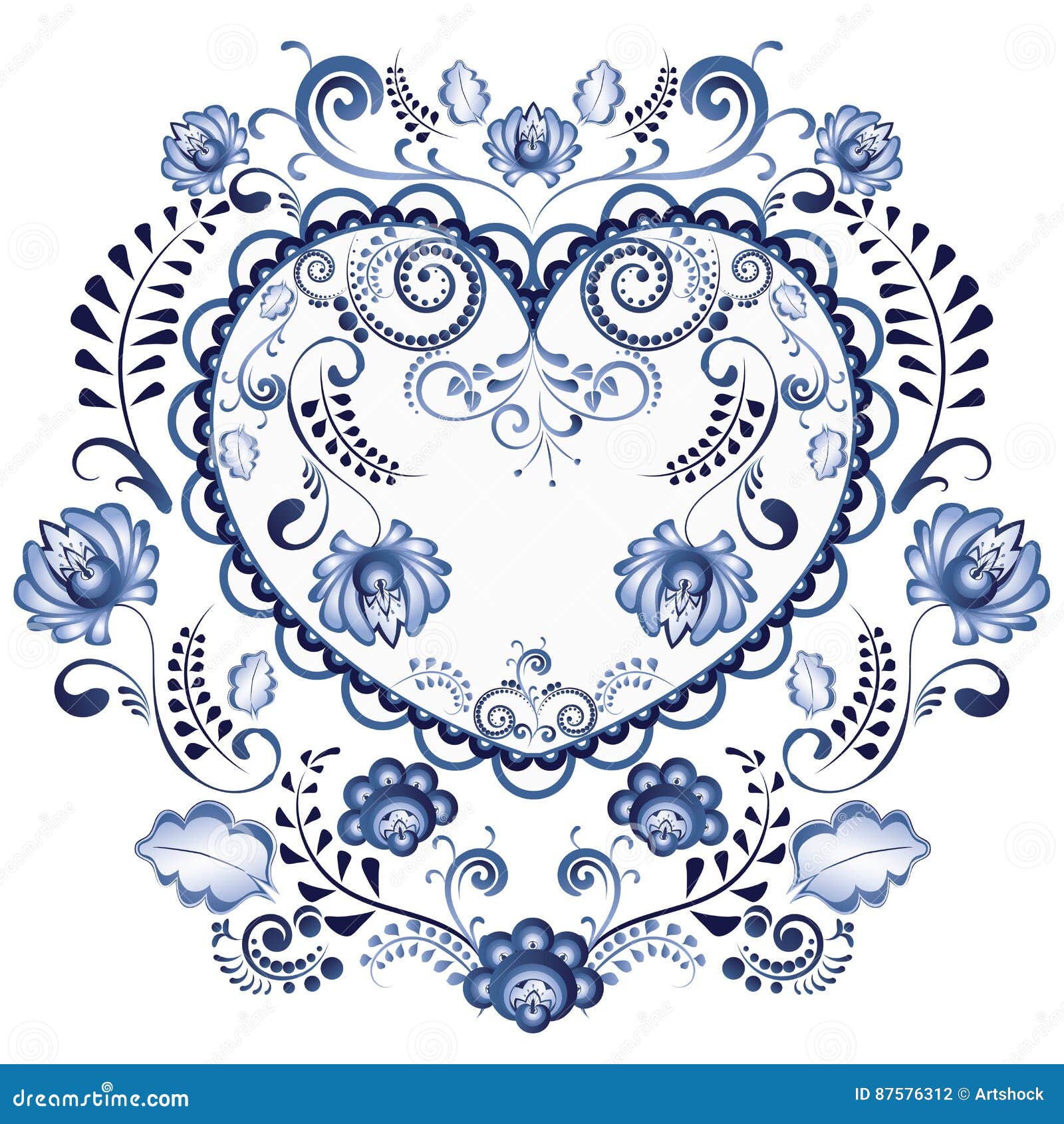 Blue Floral Heart stock vector. Illustration of swirl - 87576312