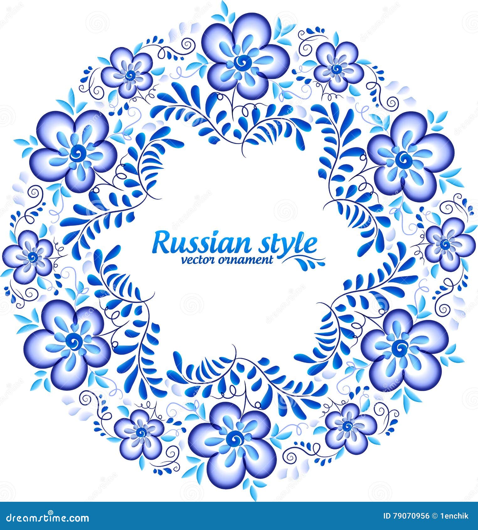 Blue Floral Pattern in Russian Gzhel Style Round Frame Stock Vector ...