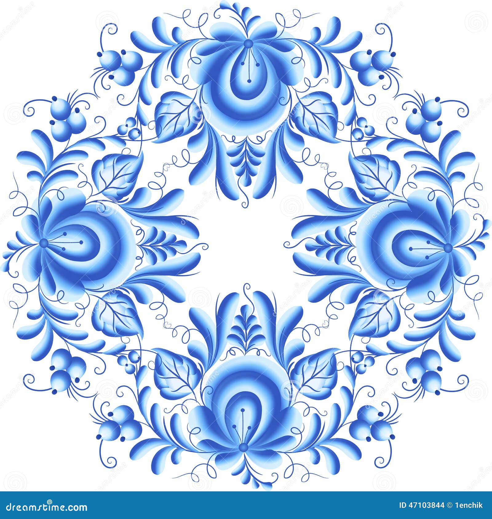 Blue Floral Round Frame in Gzhel Style Stock Vector - Illustration of ...