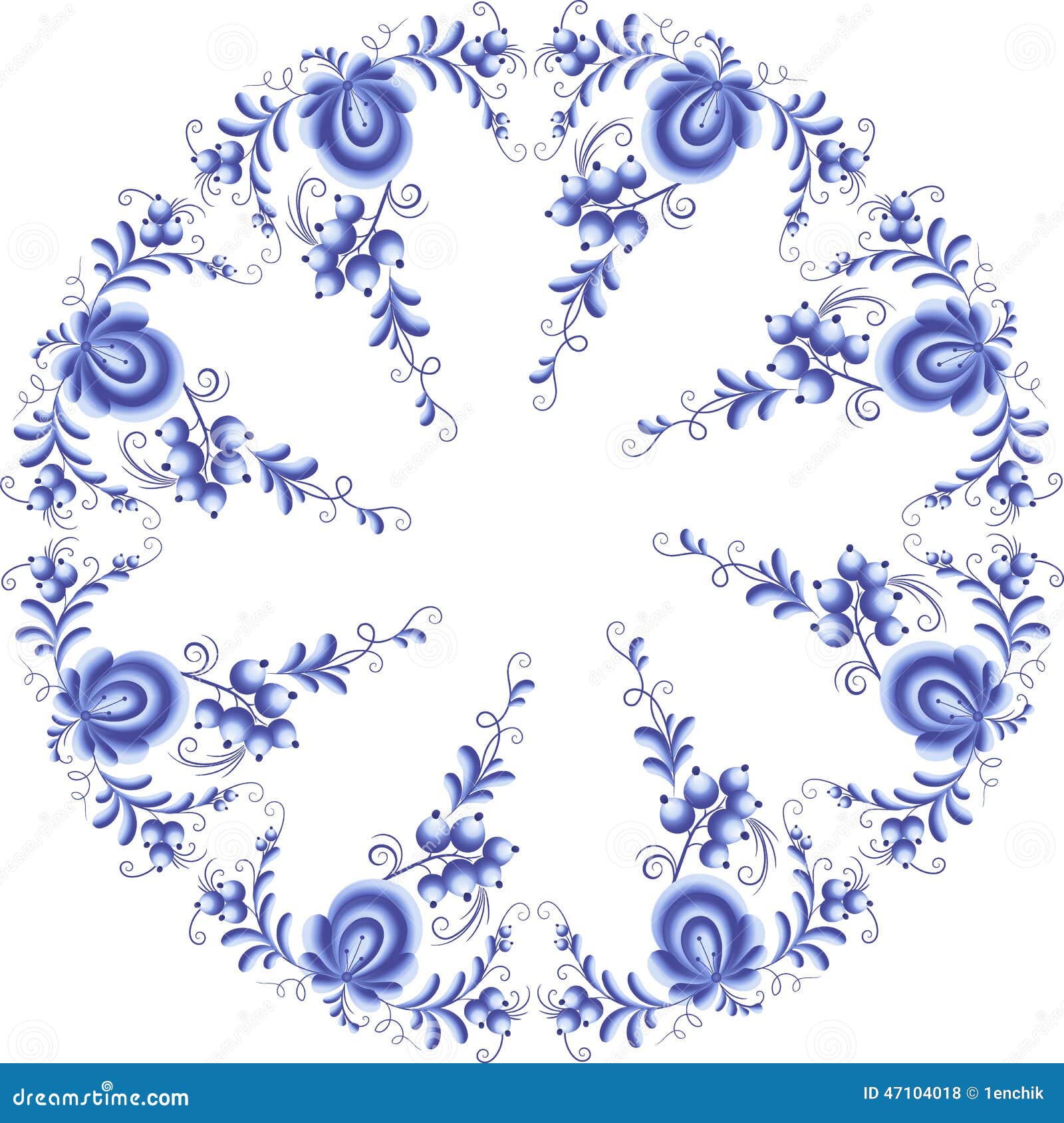 Blue Floral Round Frame in Gzhel Style Stock Vector - Illustration of ...