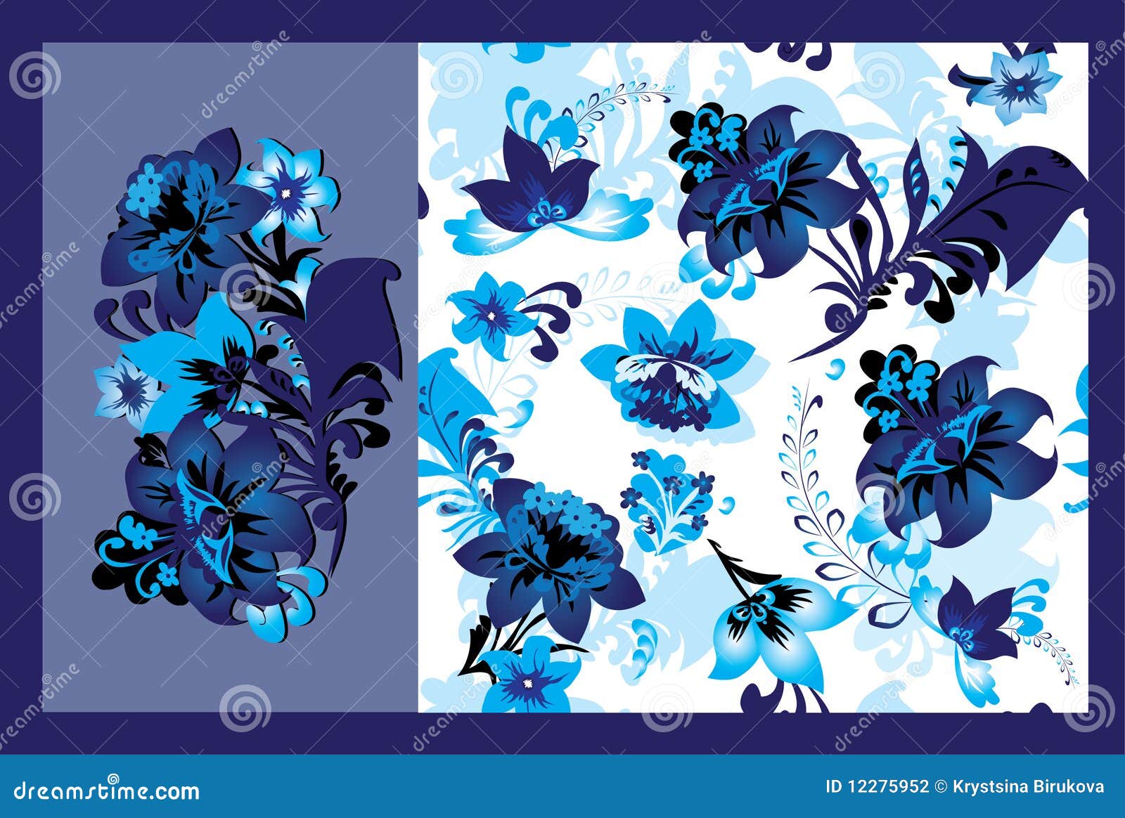 Blue Floral Seamless and Floral Elements Stock Illustration ...