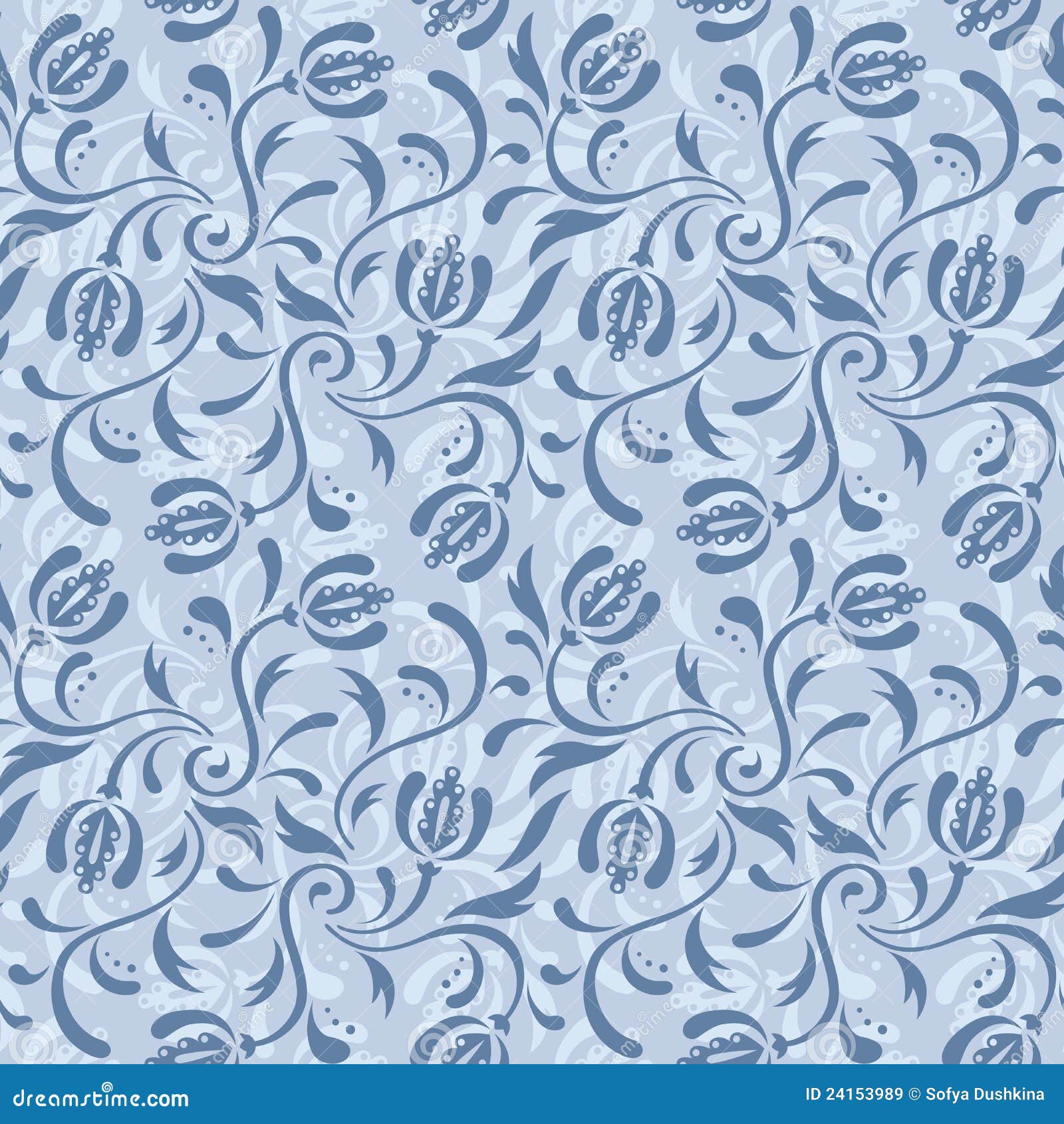 Blue Floral Seamless Pattern Stock Vector - Illustration of leaf ...