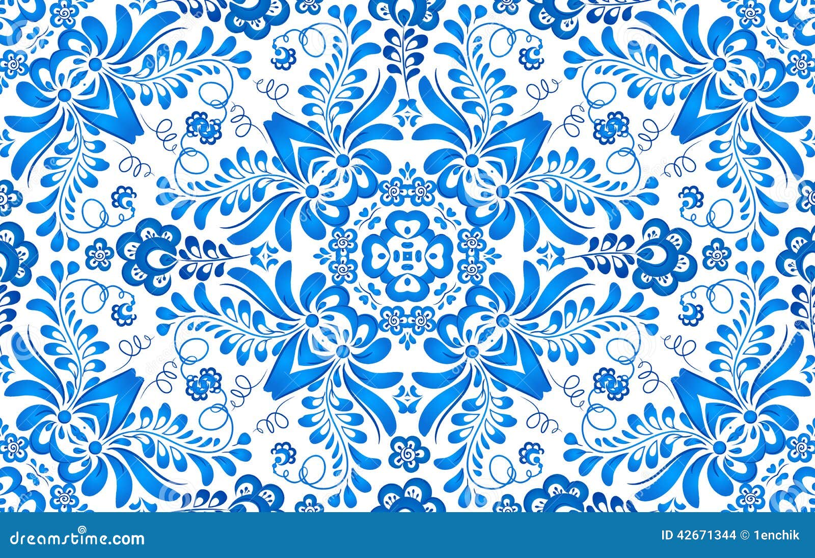 Blue Floral Seamless Pattern in Russian Gzhel Stock Vector ...