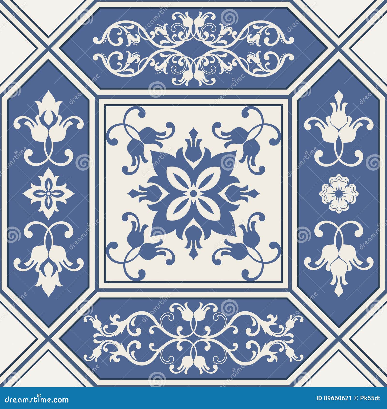 Blue floral seamless tile stock vector. Illustration of blossom - 89660621