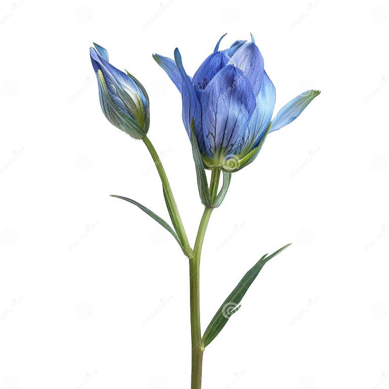 Blue Flower Bud and Stem on a White Background Stock Illustration ...