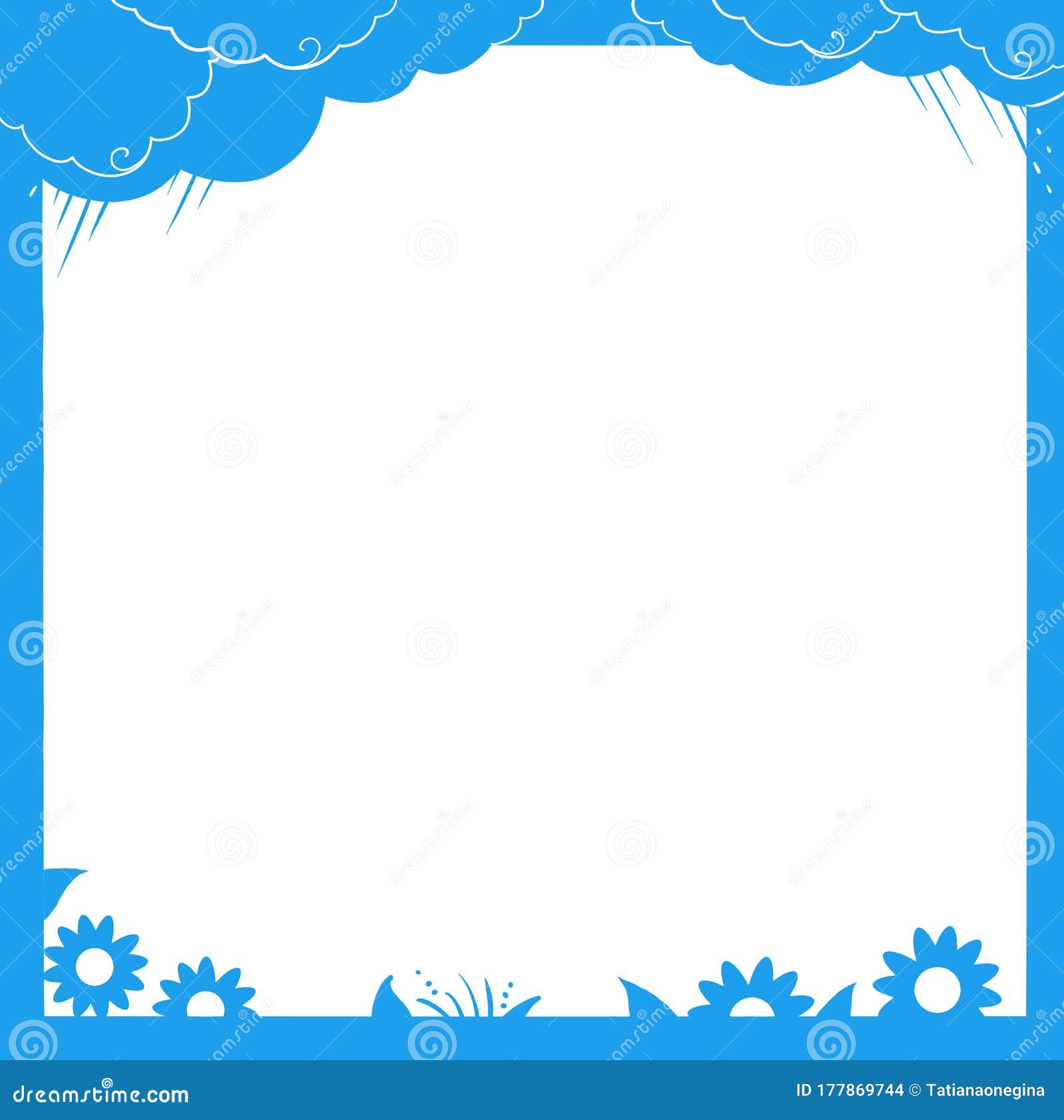 Blue Flower Cartoon Decorative Frame with Blank Template Space Stock ...