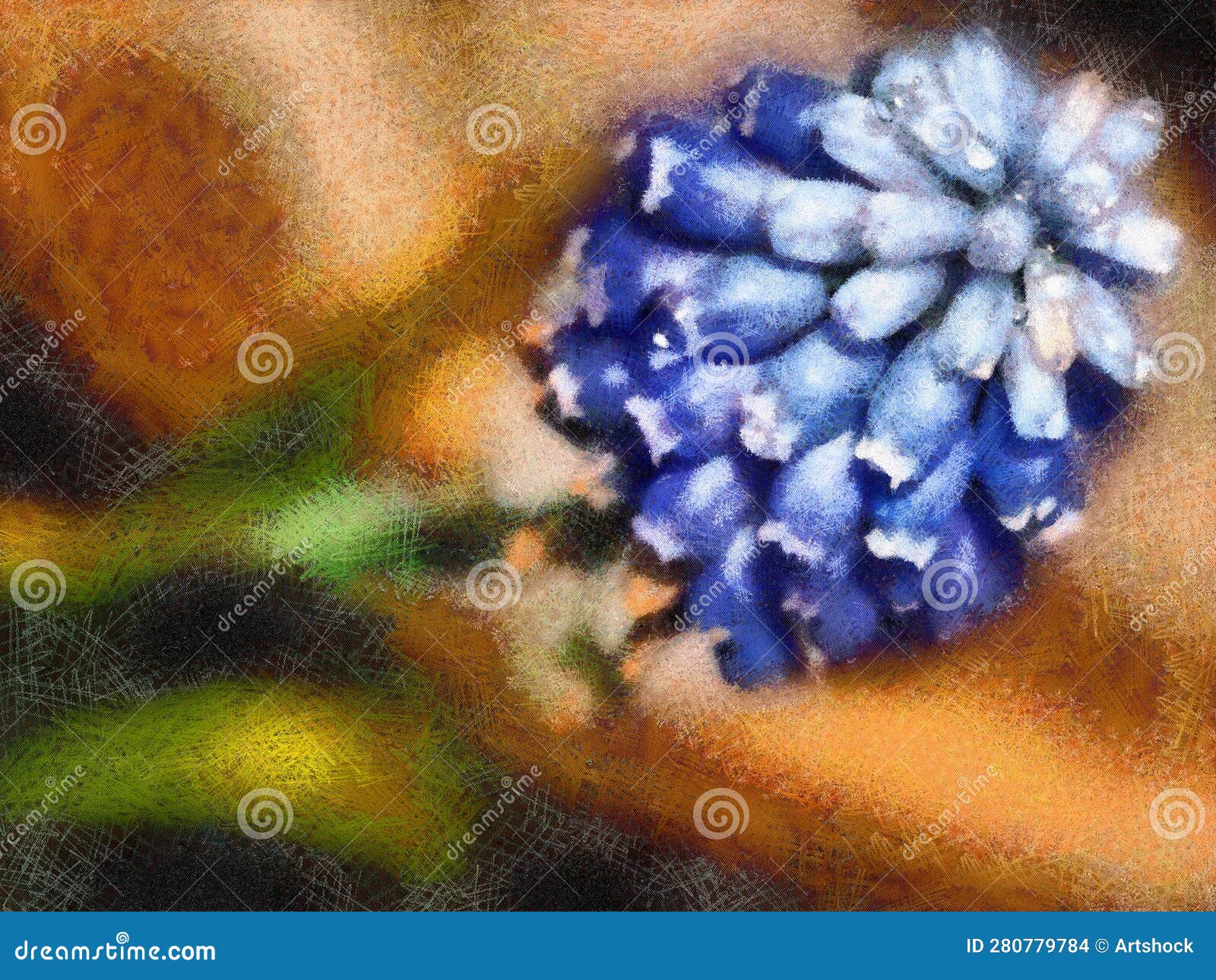 Blue Flower Digital Painting Stock Illustration - Illustration of blue ...
