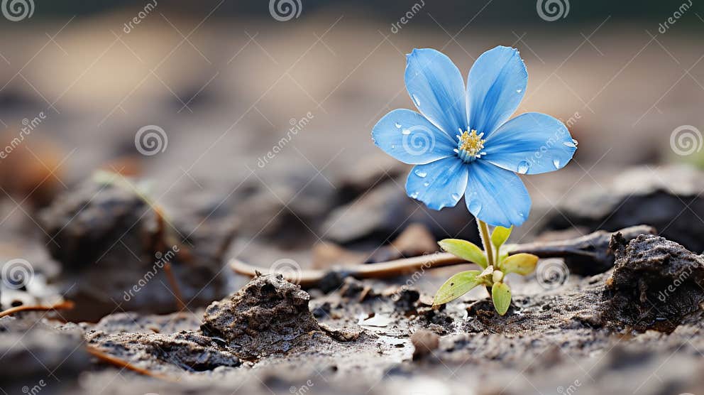 A Blue Flower is Growing Out of the Mud Stock Illustration ...