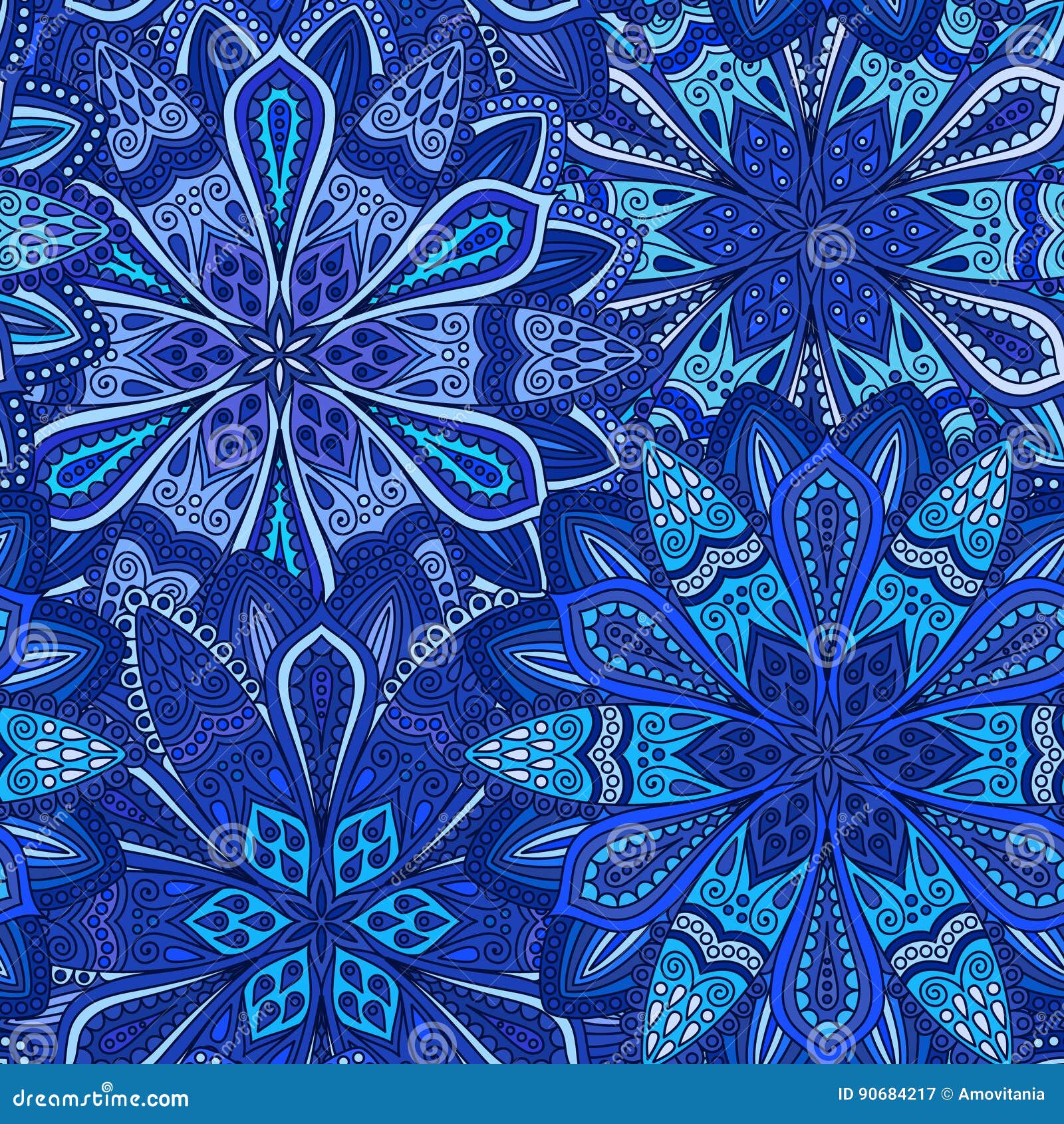 Blue Flower Pattern Boho Background Stock Vector - Illustration of ...