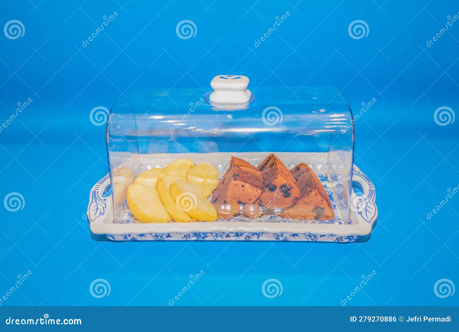 Blue Flower Pattern Ceramic Rectangular Cake Container Stock Photo ...