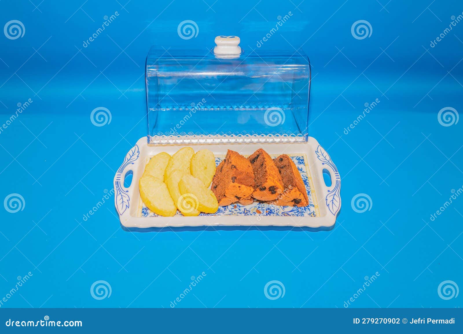 Blue Flower Pattern Ceramic Rectangular Cake Container Stock Photo ...
