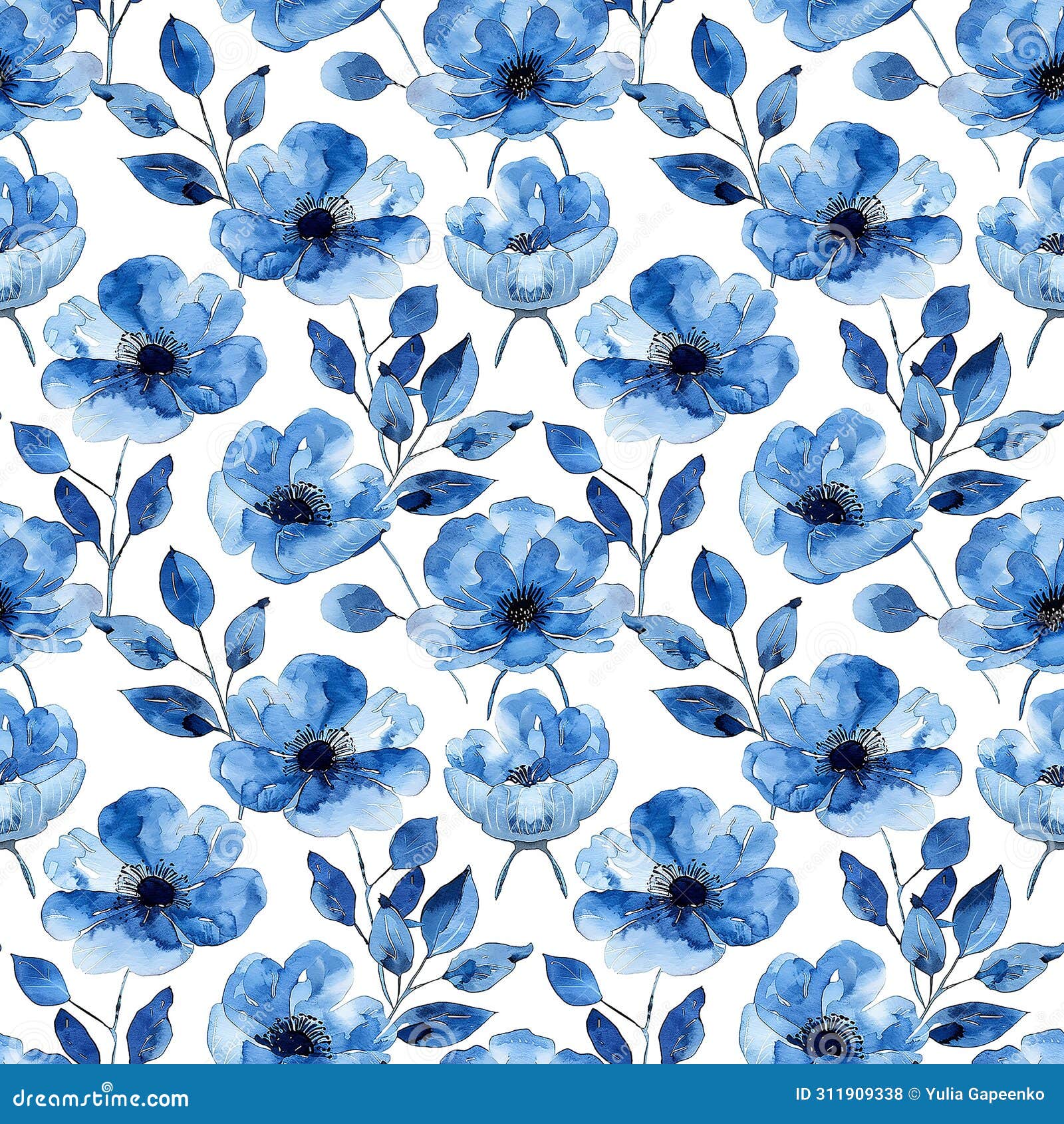 Blue Flower Pattern on White Background Stock Photo - Image of design ...