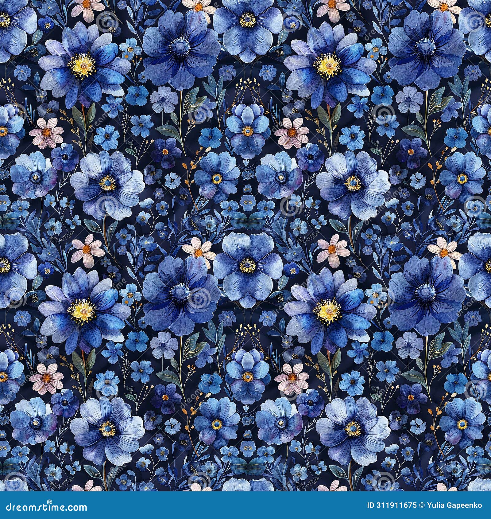 Blue Flower Pattern on White Background Stock Image - Image of seamless ...