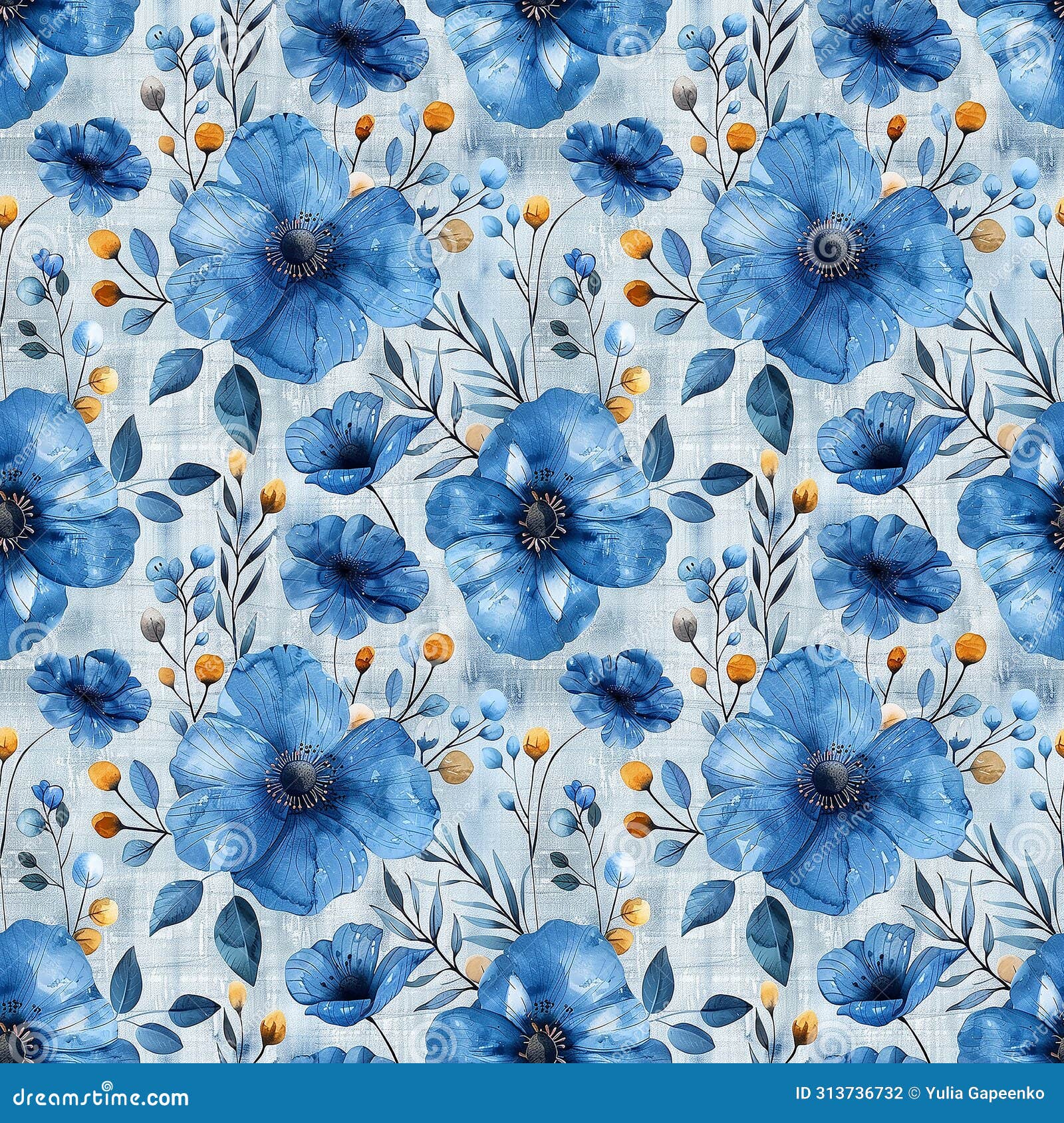 Blue Flower Pattern on White Background Stock Photo - Image of ...