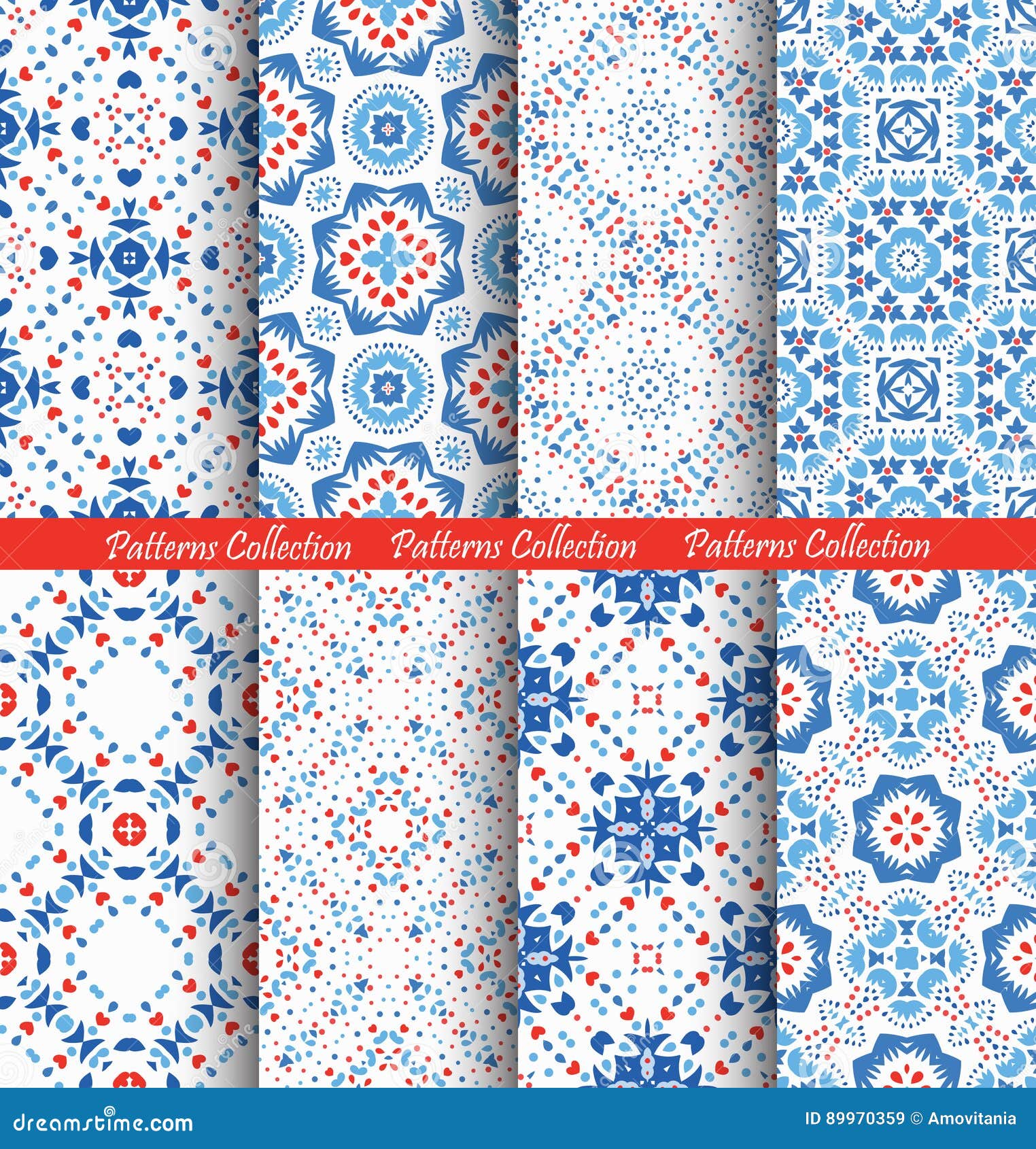 Blue Flower Patterns Boho Backgrounds Stock Vector - Illustration of ...