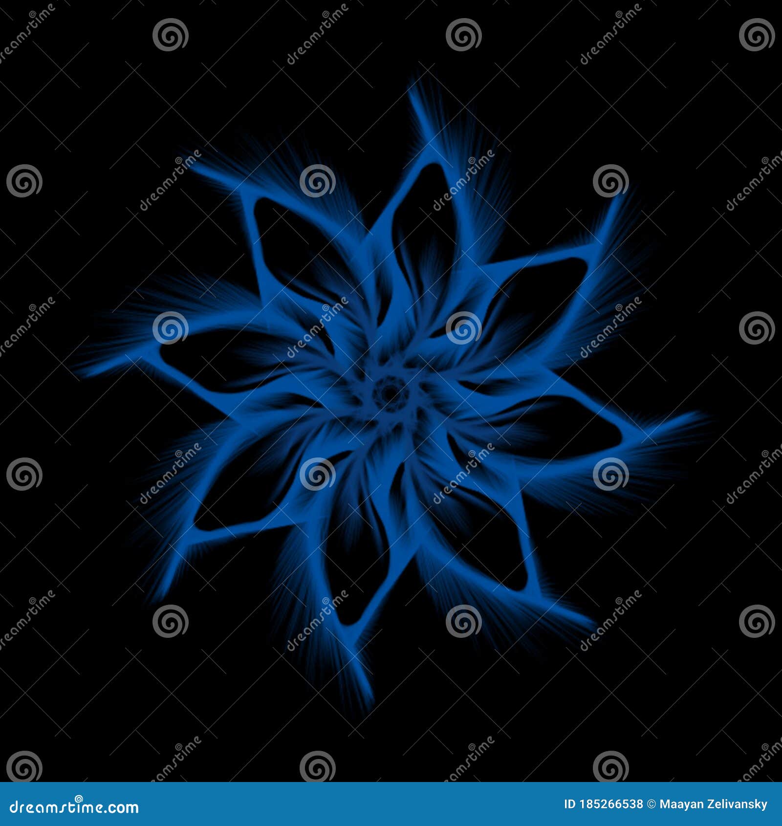Blue Flower Shape Geometric Abstract Illustration on Black Background ...