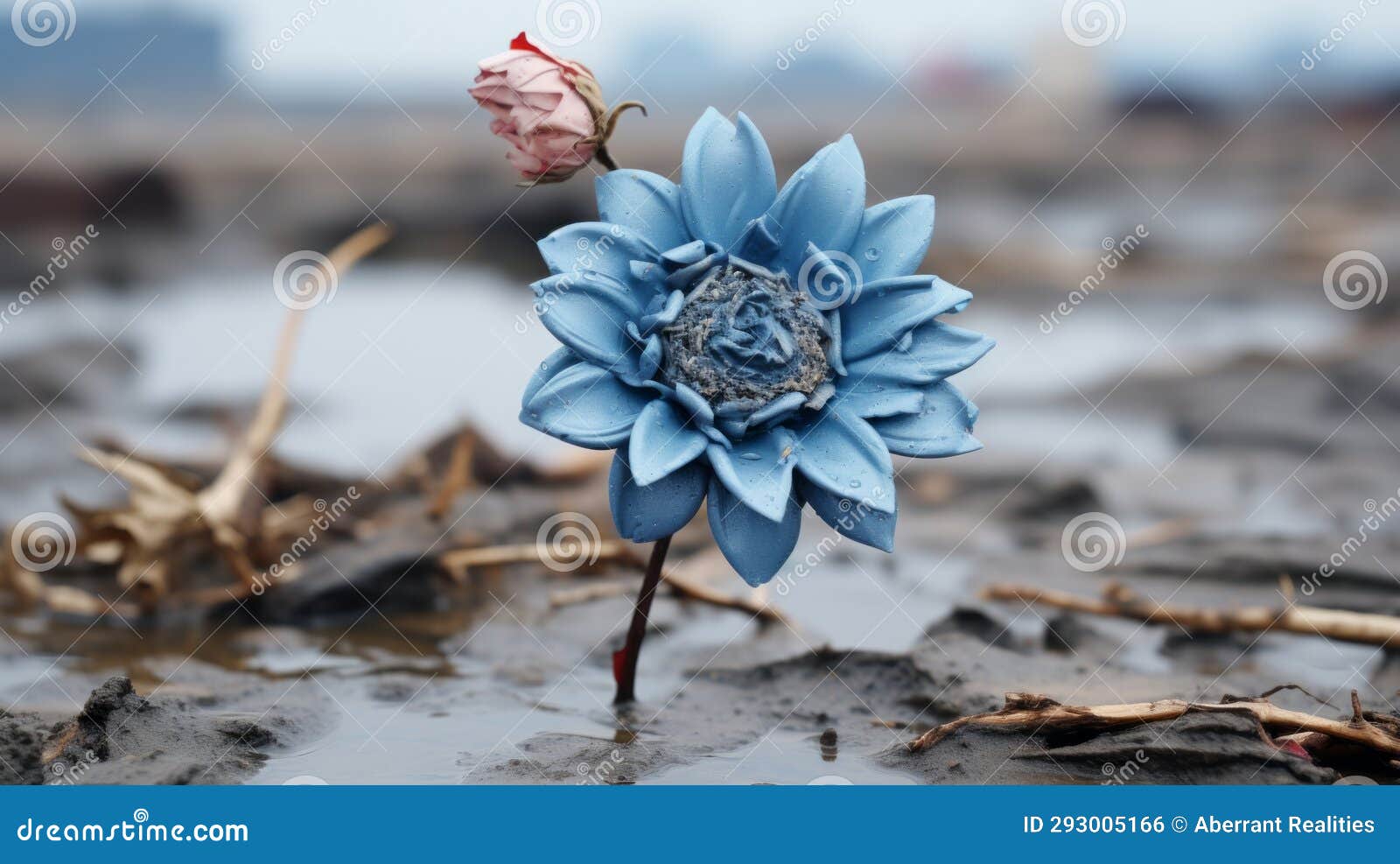 A Blue Flower Sits in the Middle of a Muddy Field Stock Photo - Image ...