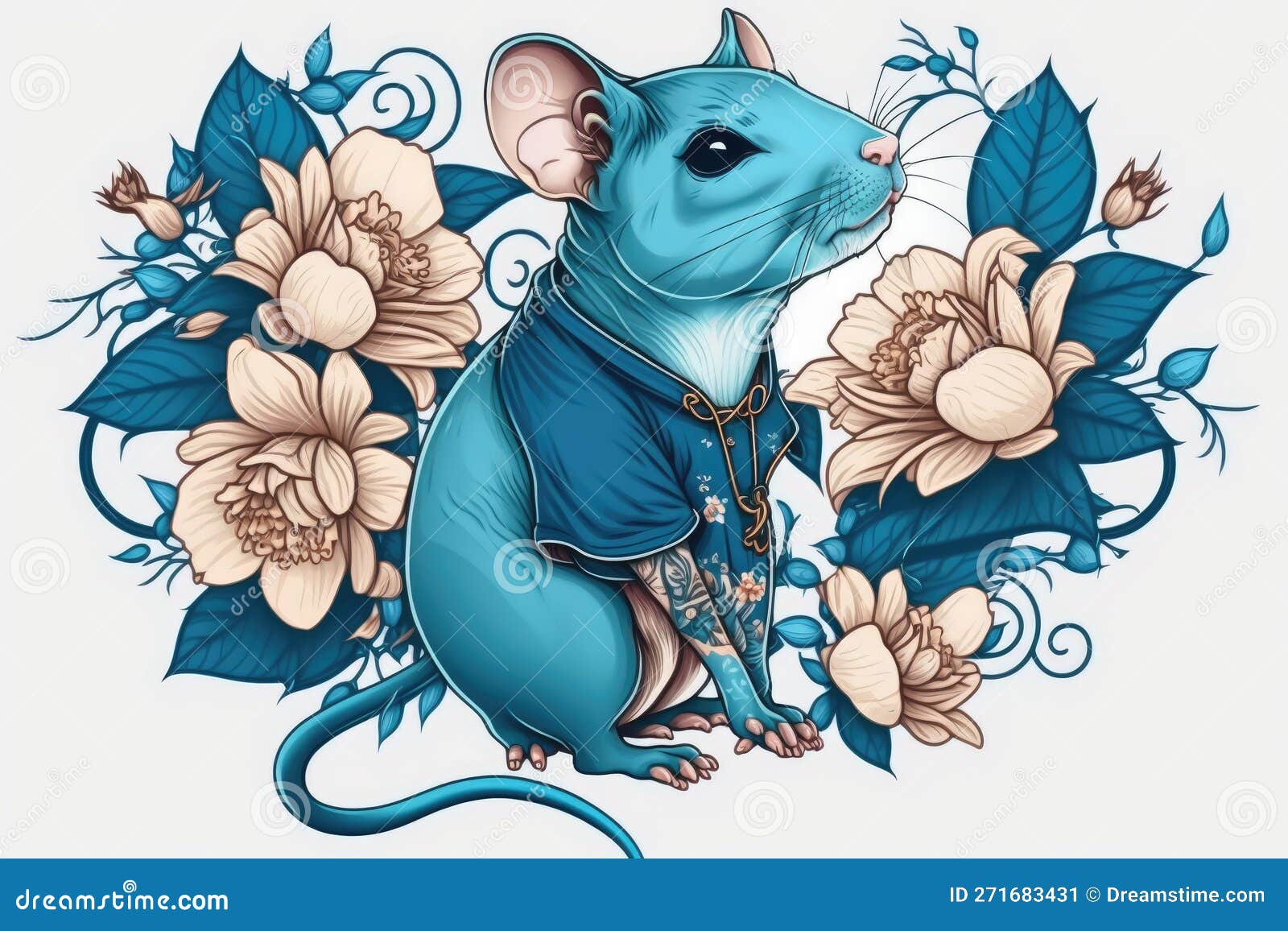 Blue Flowered Domestic Fancy Siamese Standard Rats Stock Illustration ...