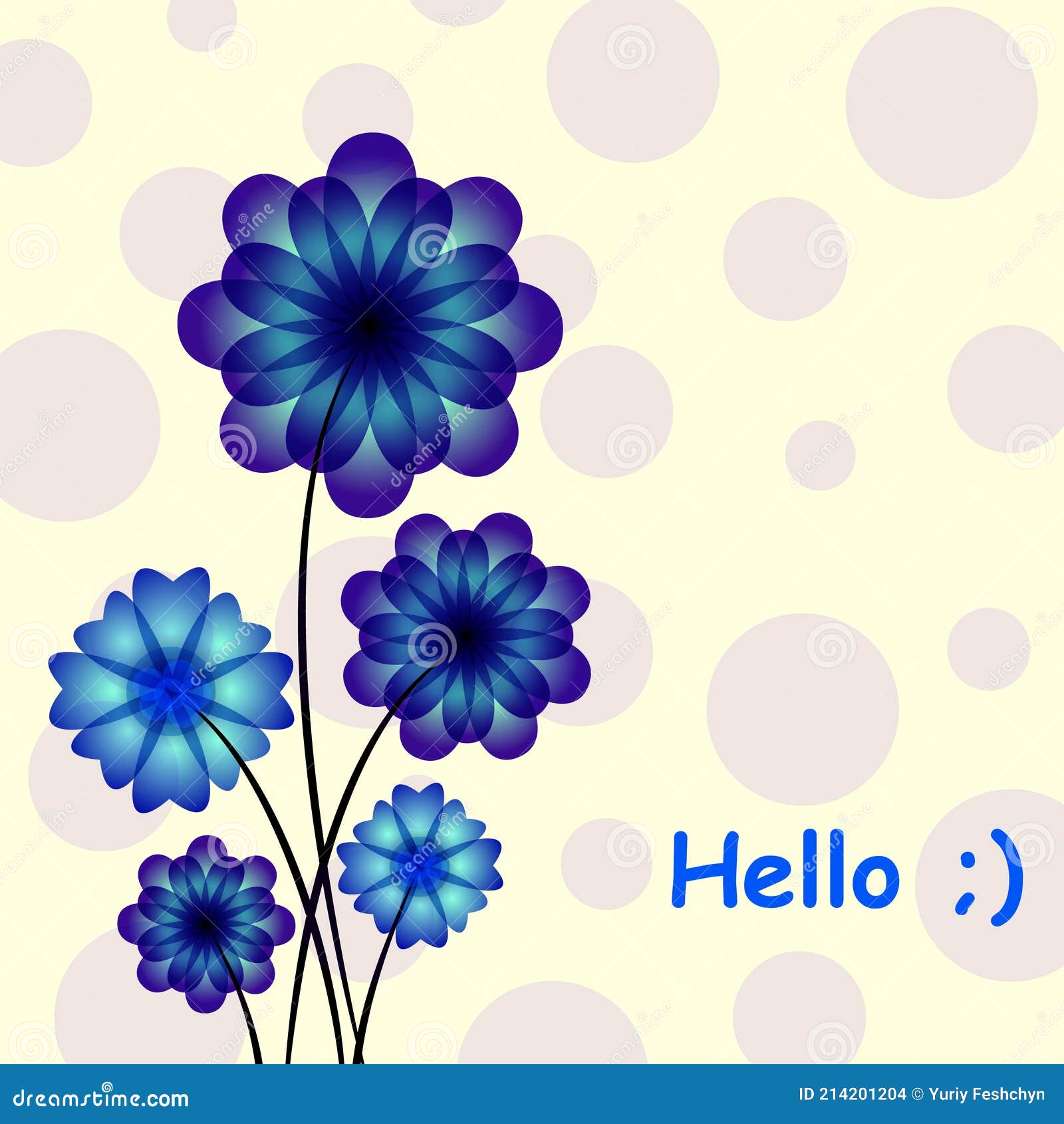 Blue Flowers on Circle Background. Vector Beautiful Abstract Design ...